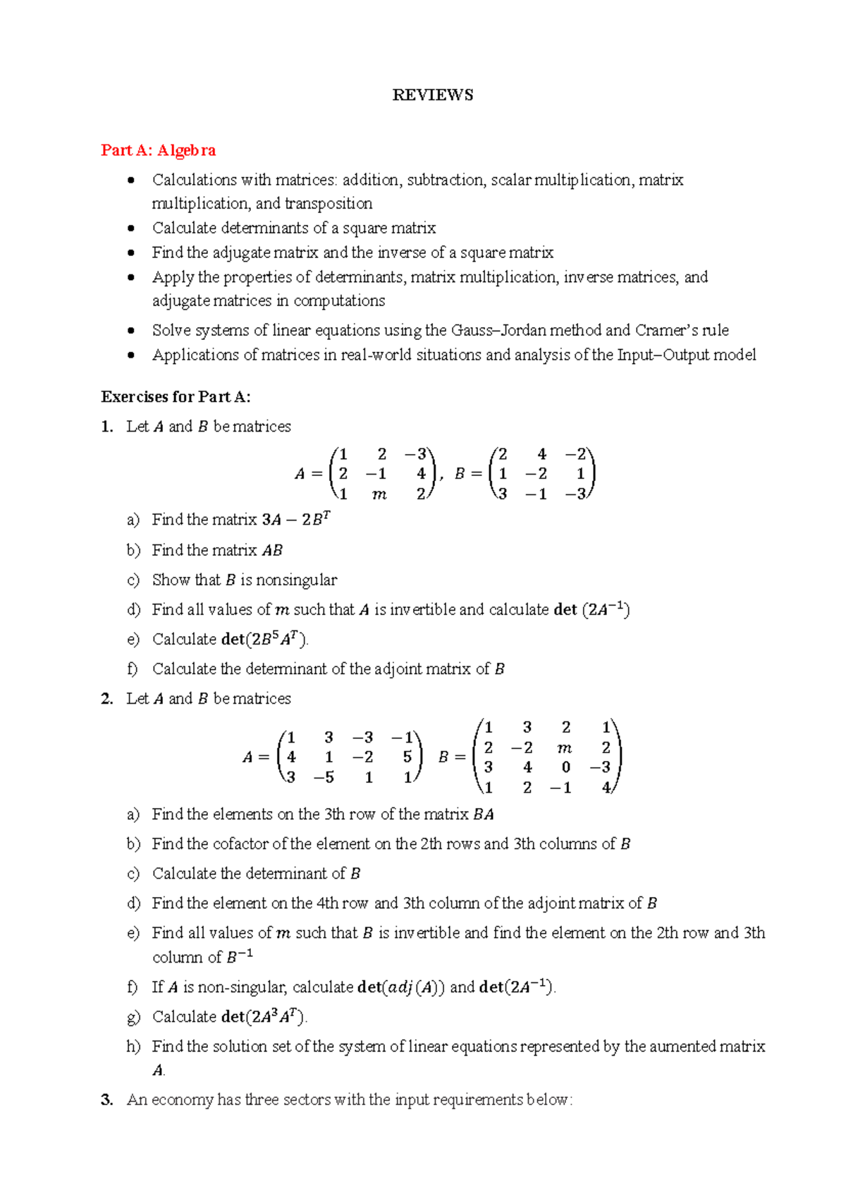 Algebra and Calculus Reviews: Matrix Operations & Derivatives (MATH101) - Studocu