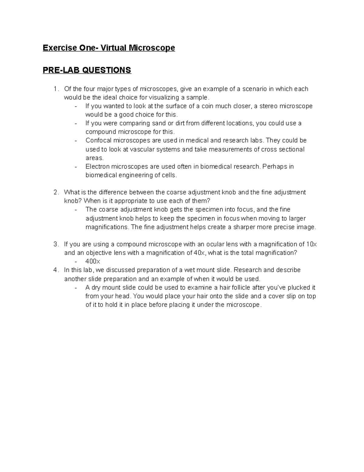 BIOL 101: Virtual Microscope Exercise - Pre and Post Lab Questions ...