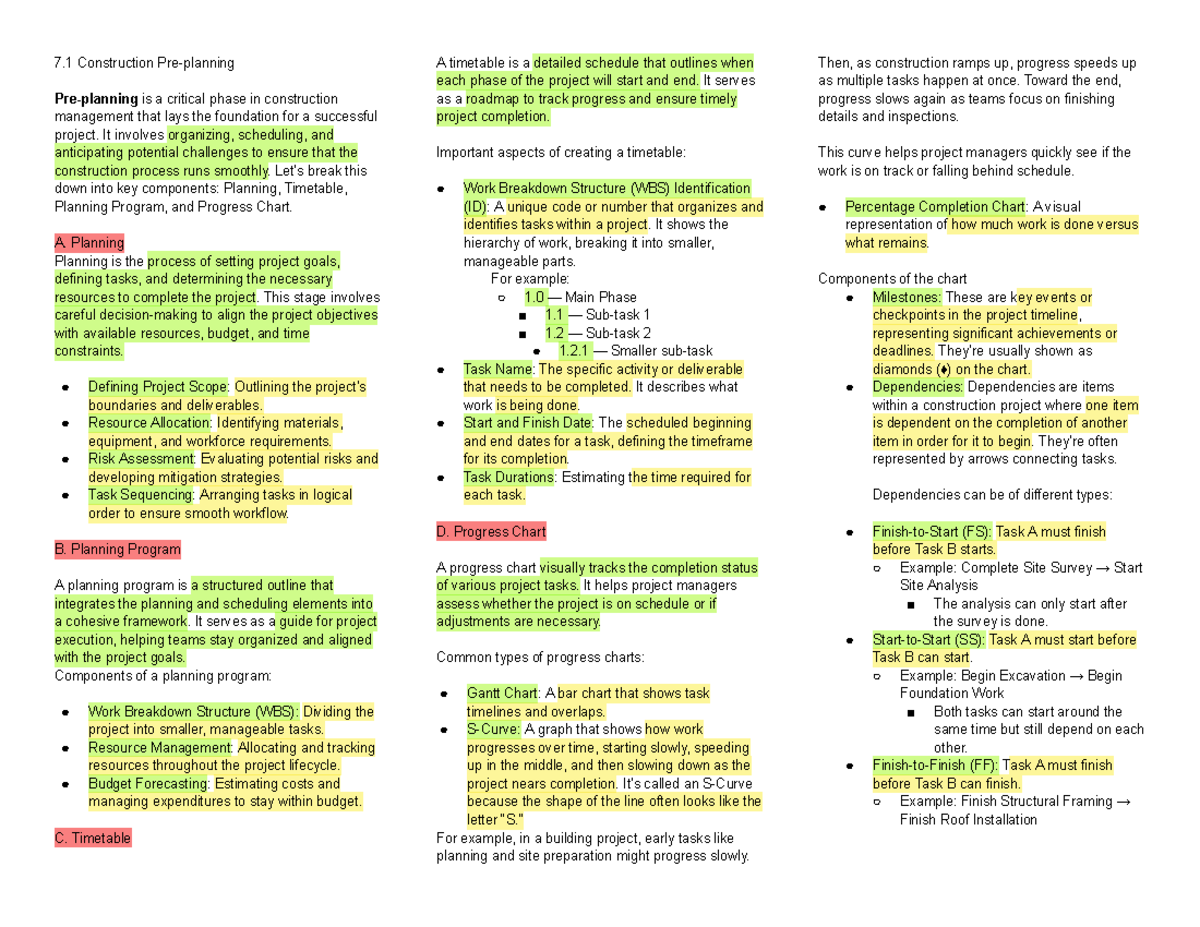 CM1 Midterm Notes: Key Components of Construction Management Planning ...