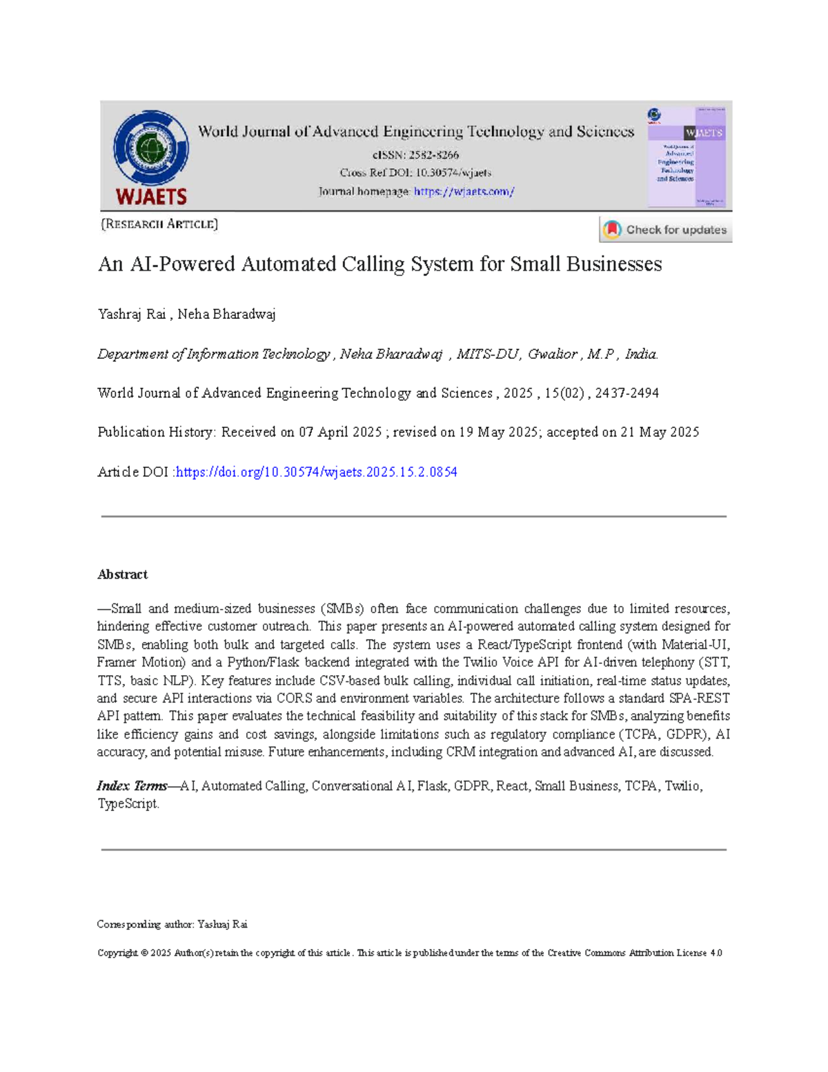 Automated Calling System for SMBs: A Feasibility Study (IT 2025) - Studocu
