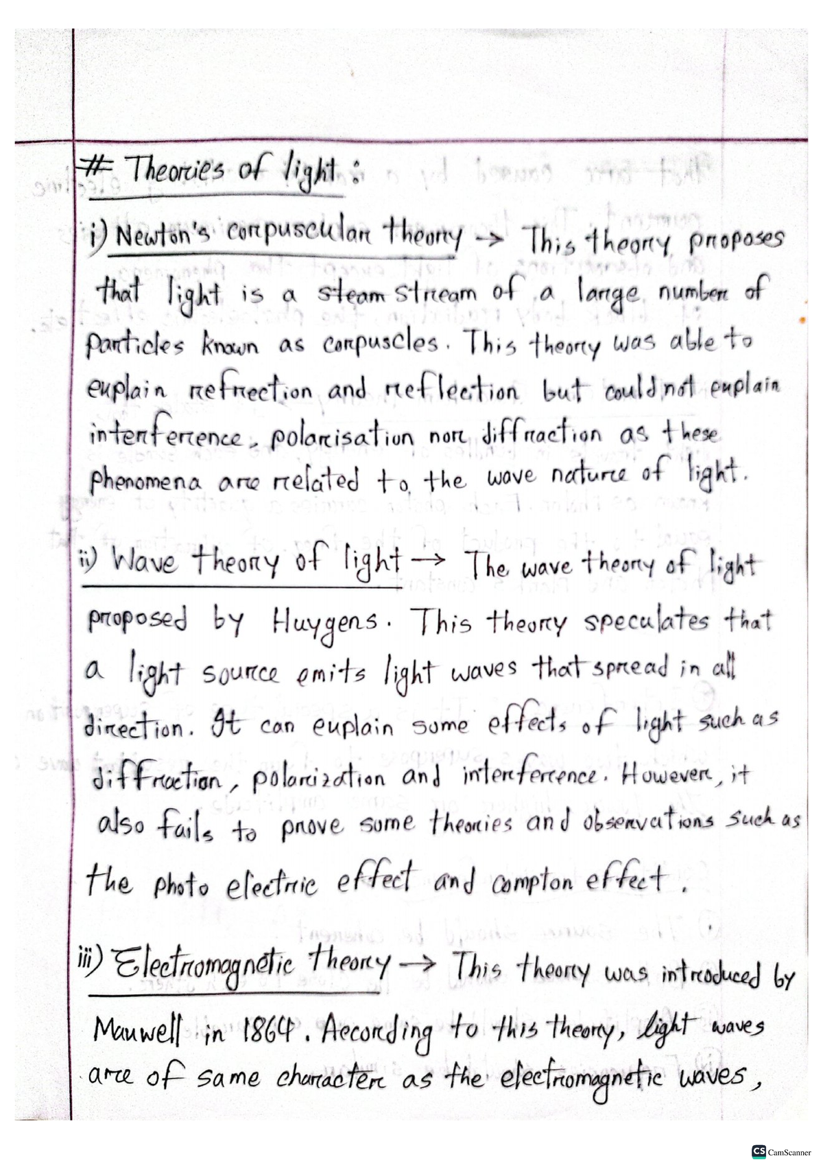 PHY 115 Optics - Note - Theories of light : i) corpuscular theory This ...