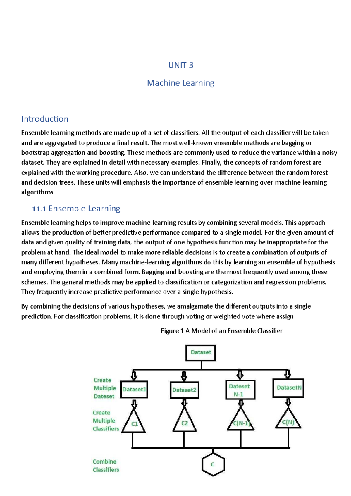 CSE 11.1 Machine Learning UNIT 3: Ensemble Learning Methods - Studocu