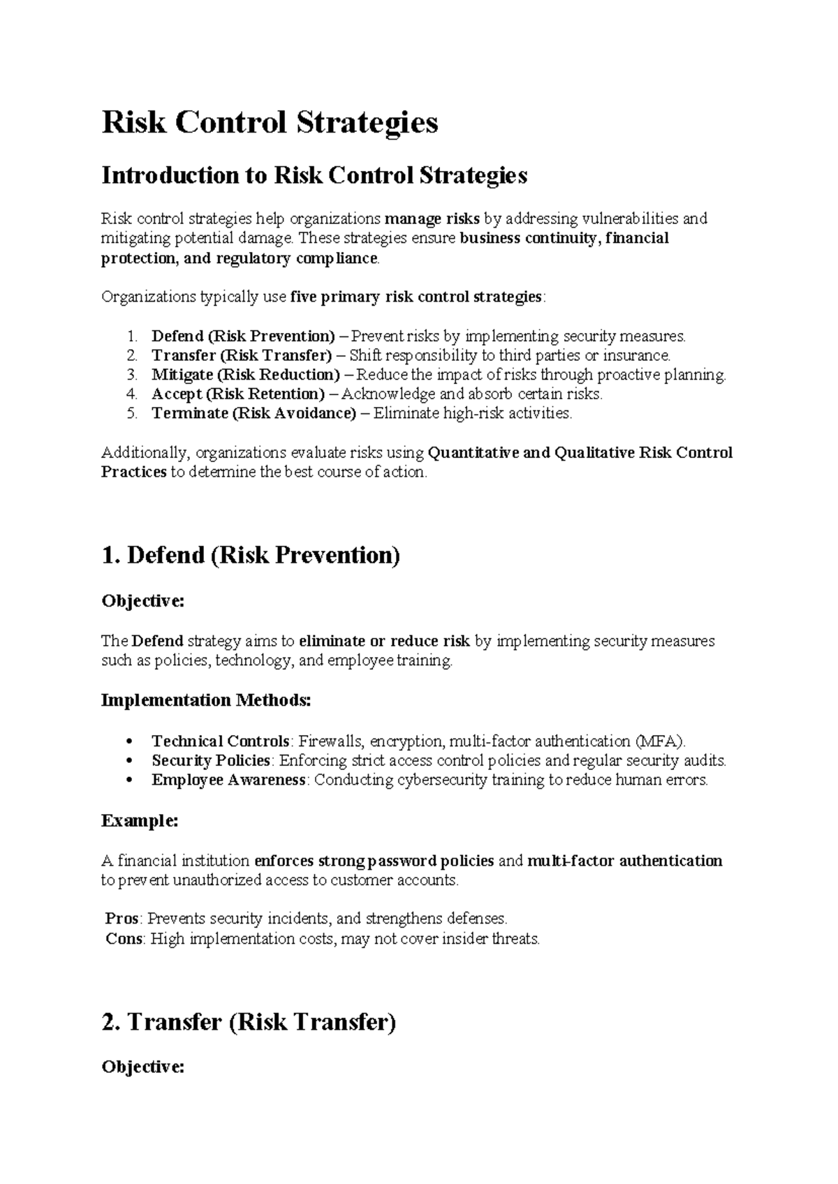 Group 7 - very good - Risk Control Strategies Introduction to Risk ...