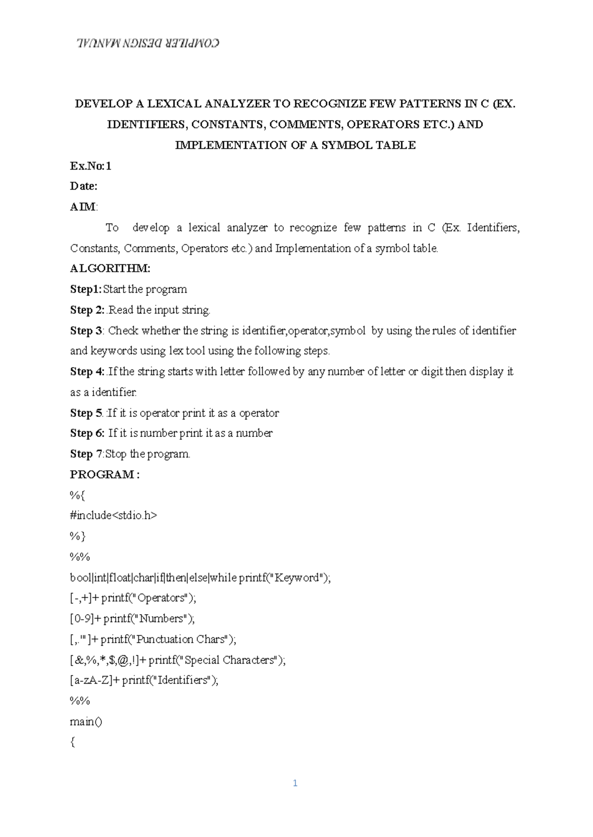 CD Lab Manual - Lexical Analyzer and YACC Implementation Techniques - Studocu