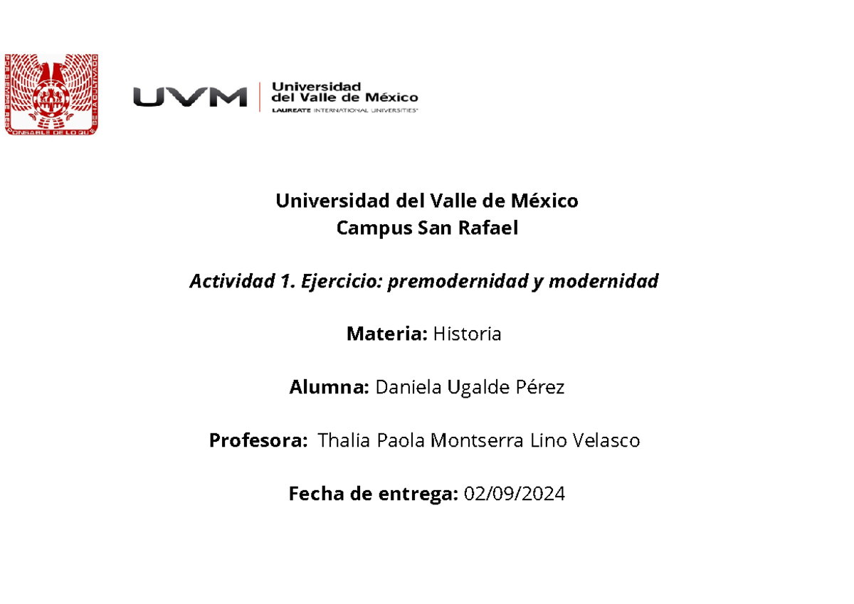 Actividad 1: Análisis de la Premodernidad y Modernidad en Historia ...