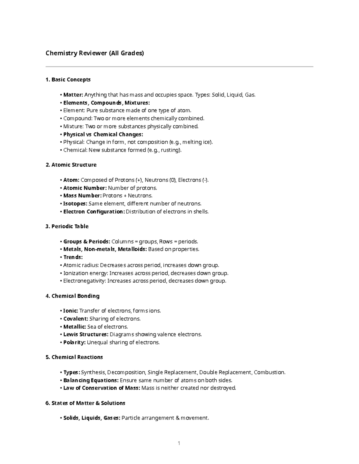 Chemistry Reviewer: Basic Concepts & Atomic Structure Guide - Studocu