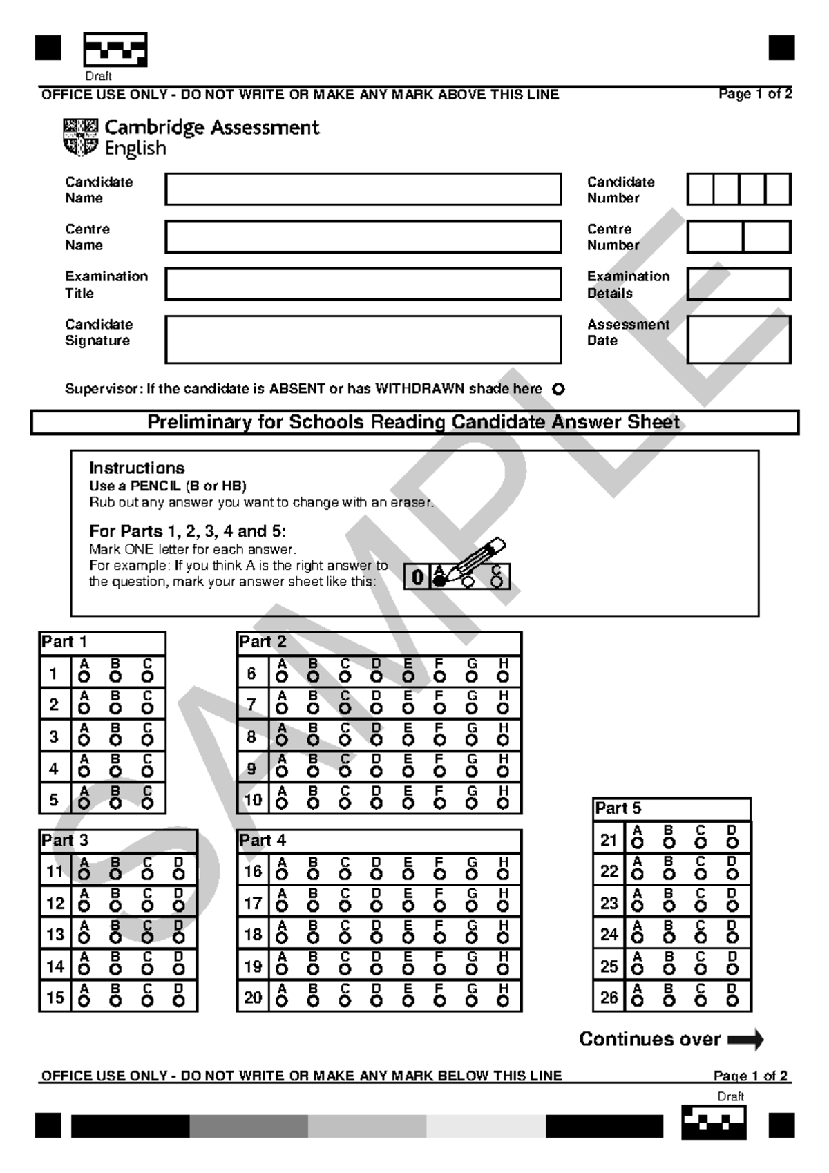 B1 Preliminary for Schools Reading Sample Answer Sheet - Studocu