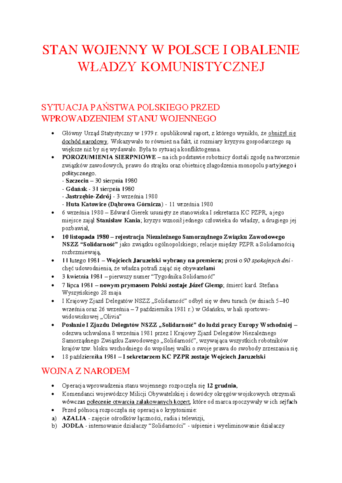 STAN Wojenny W Polsce I Obalenie WŁADZY Komunistycznej - STAN WOJENNY W ...
