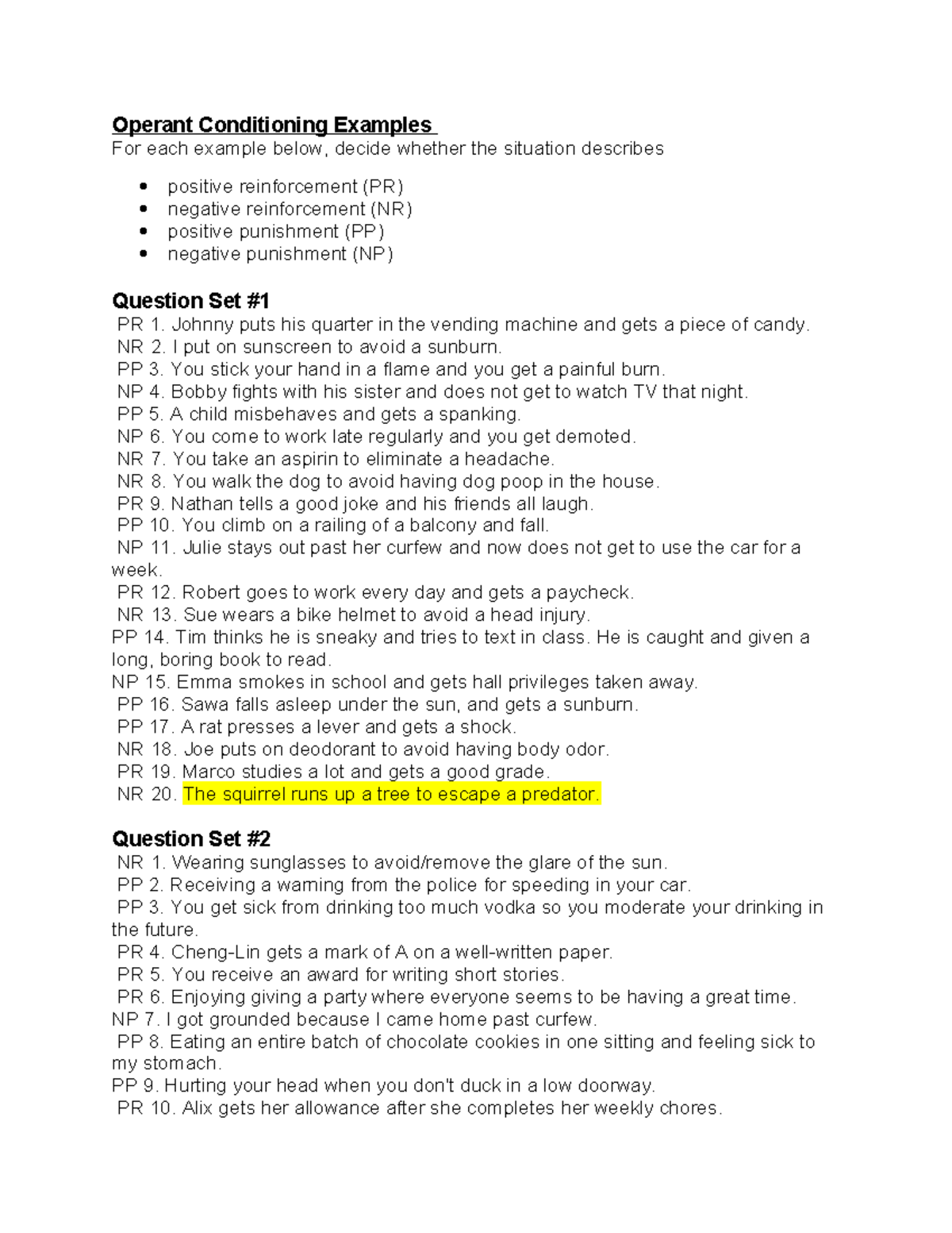 Operant Conditioning Scenarios and Responses (Psychology 101) - Studocu