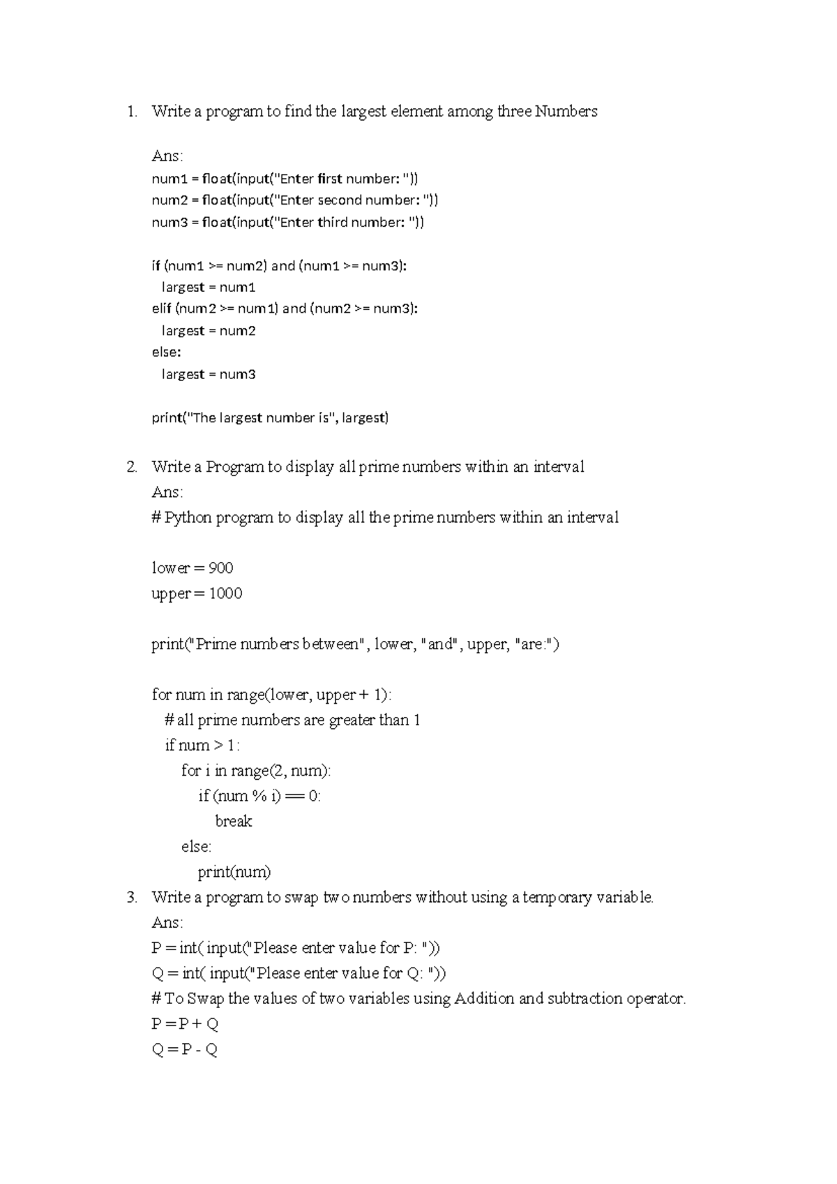 Unit 1 Exercise - Python Programming Lab Solutions - Studocu