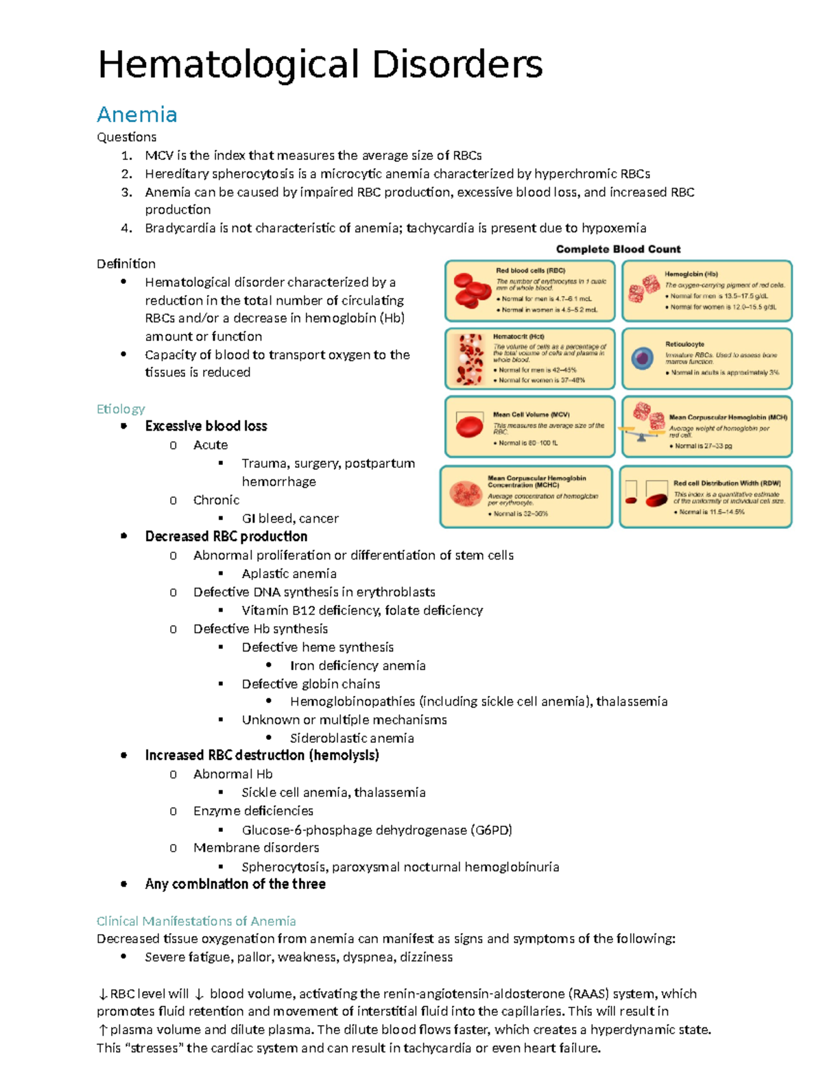 NR507 Week 2 Hematological Disorders Study Guide - Studocu