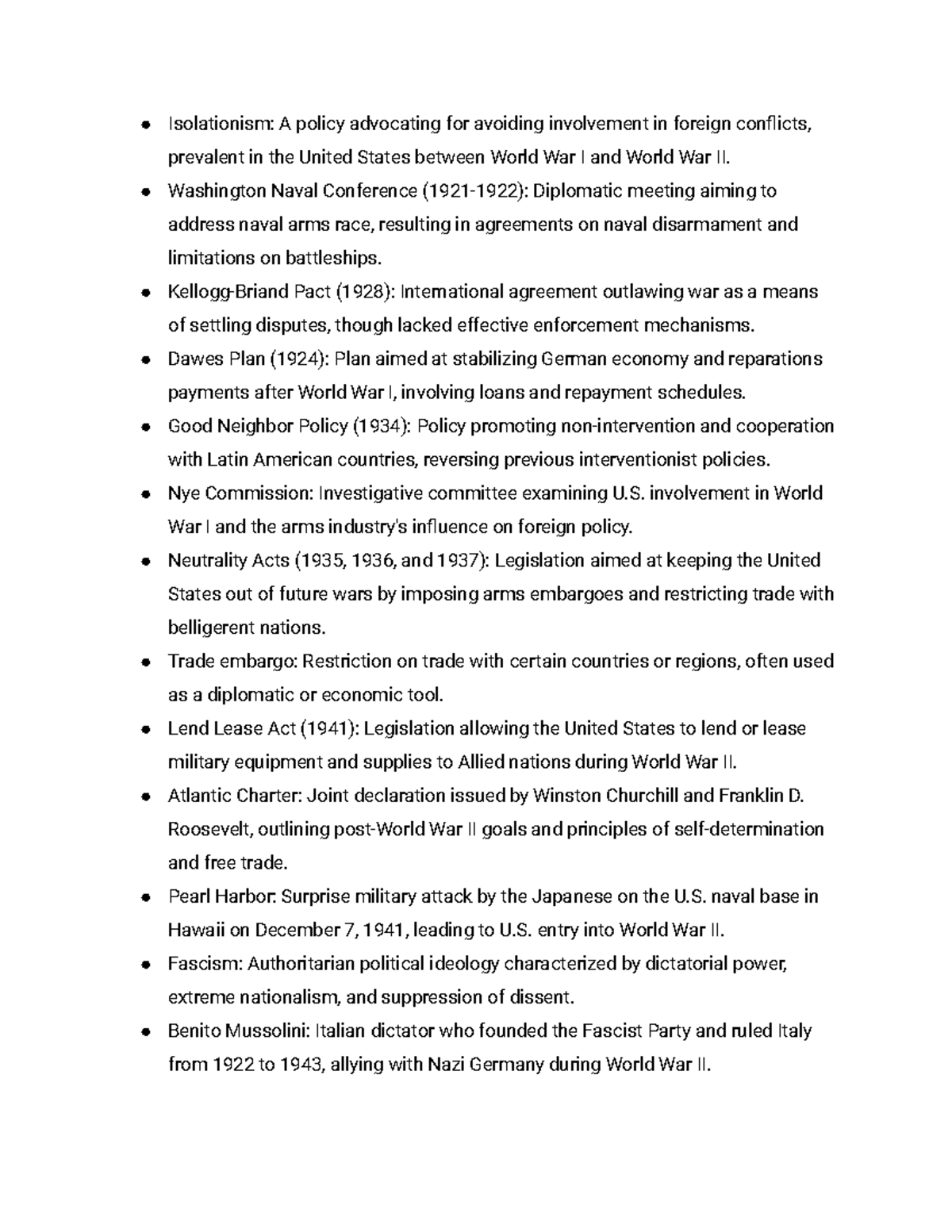 Unit 7 Key Terms: Isolationism, WWII Policies & Key Figures - Studocu