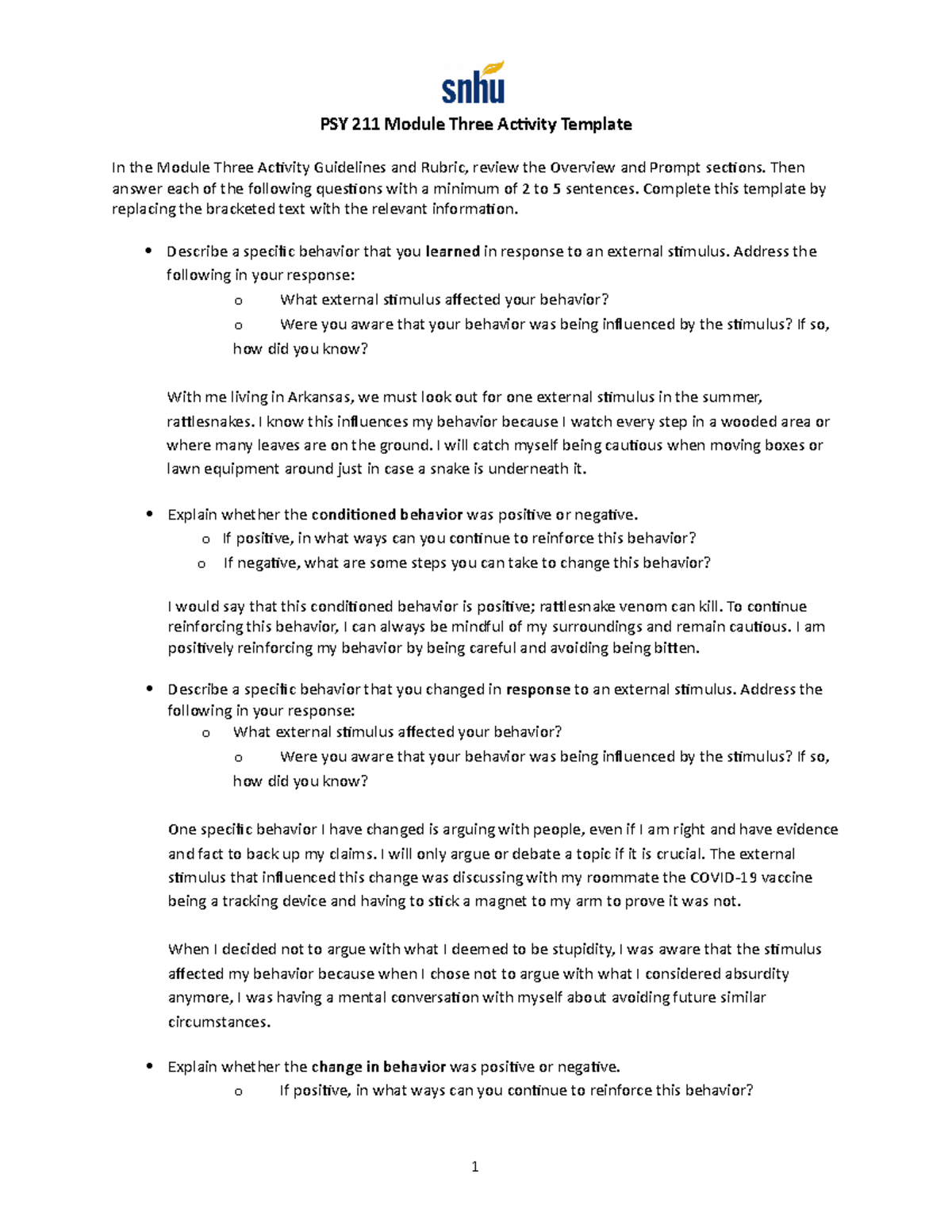 Module 3 - Journal - PSY 211 Module Three Activity Template In the ...