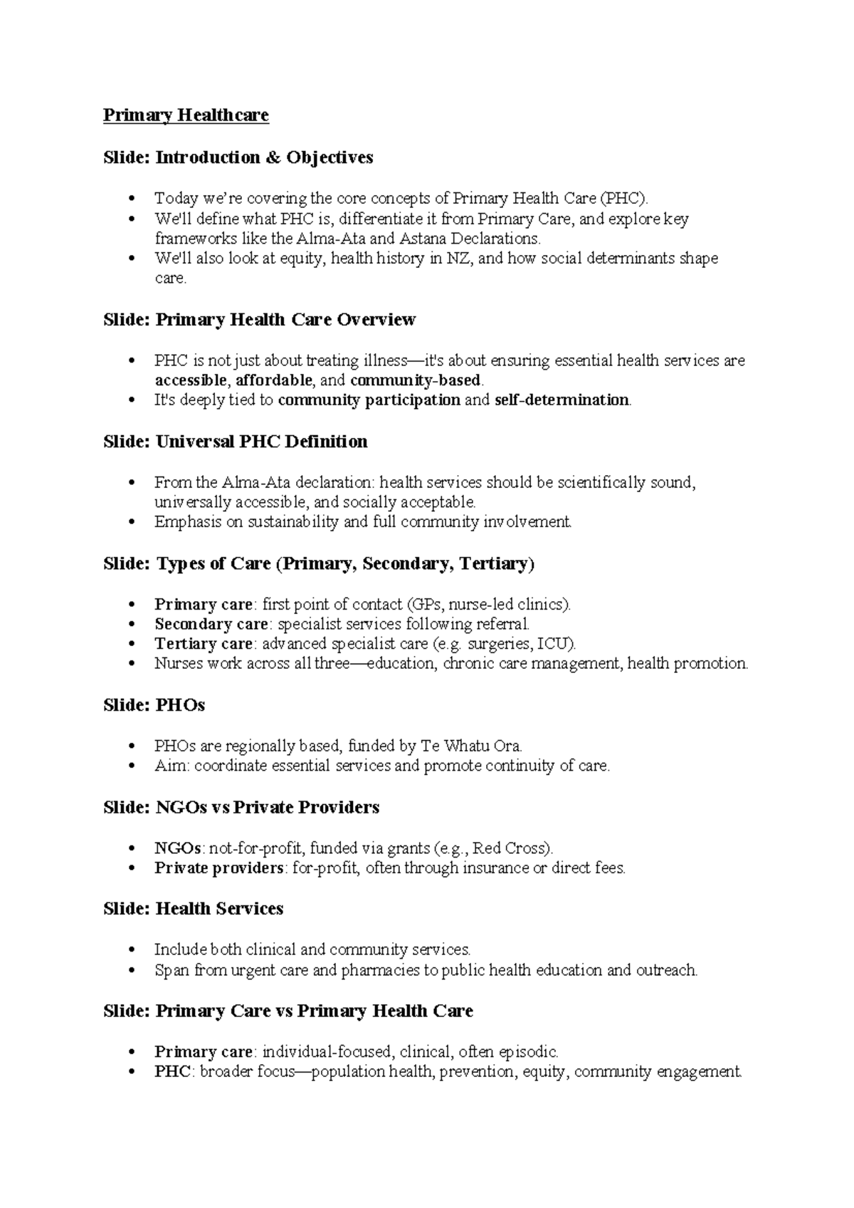 Primary Healthcare (PHC) Overview: Key Concepts and Frameworks - Studocu