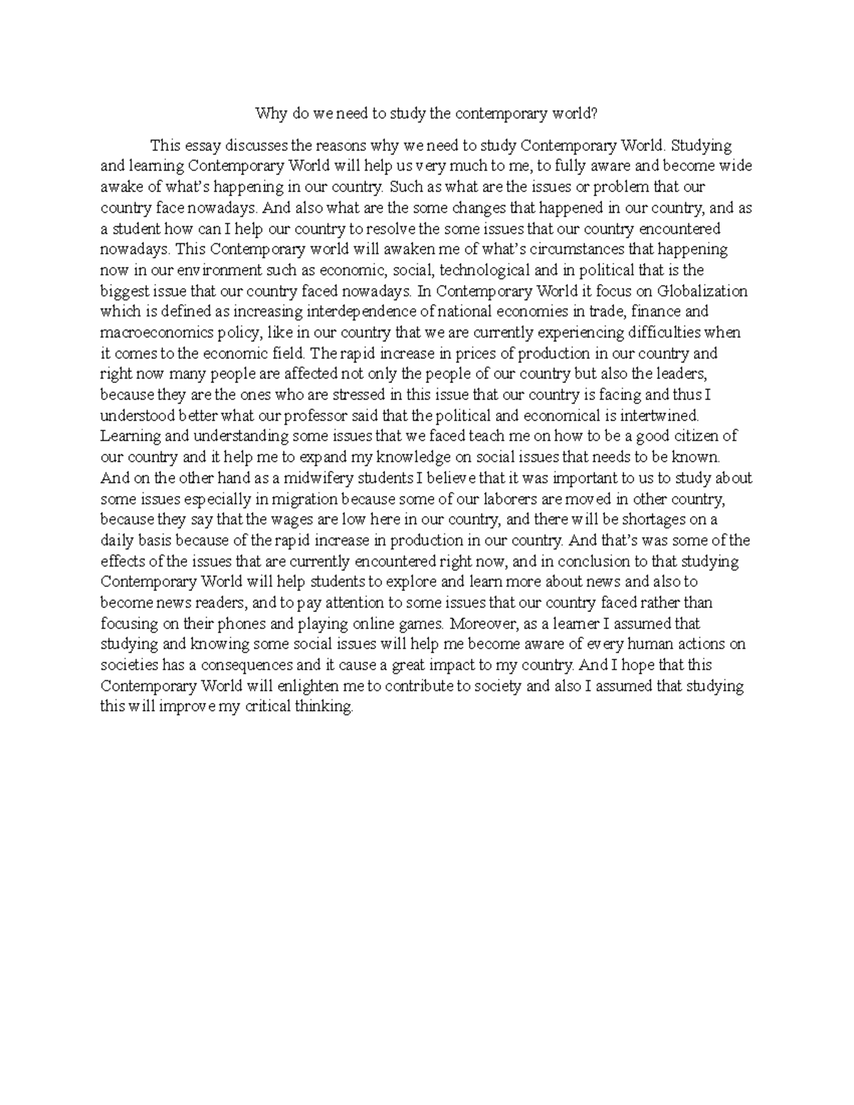 The Importance of Studying Contemporary World Issues in Midwifery - Studocu