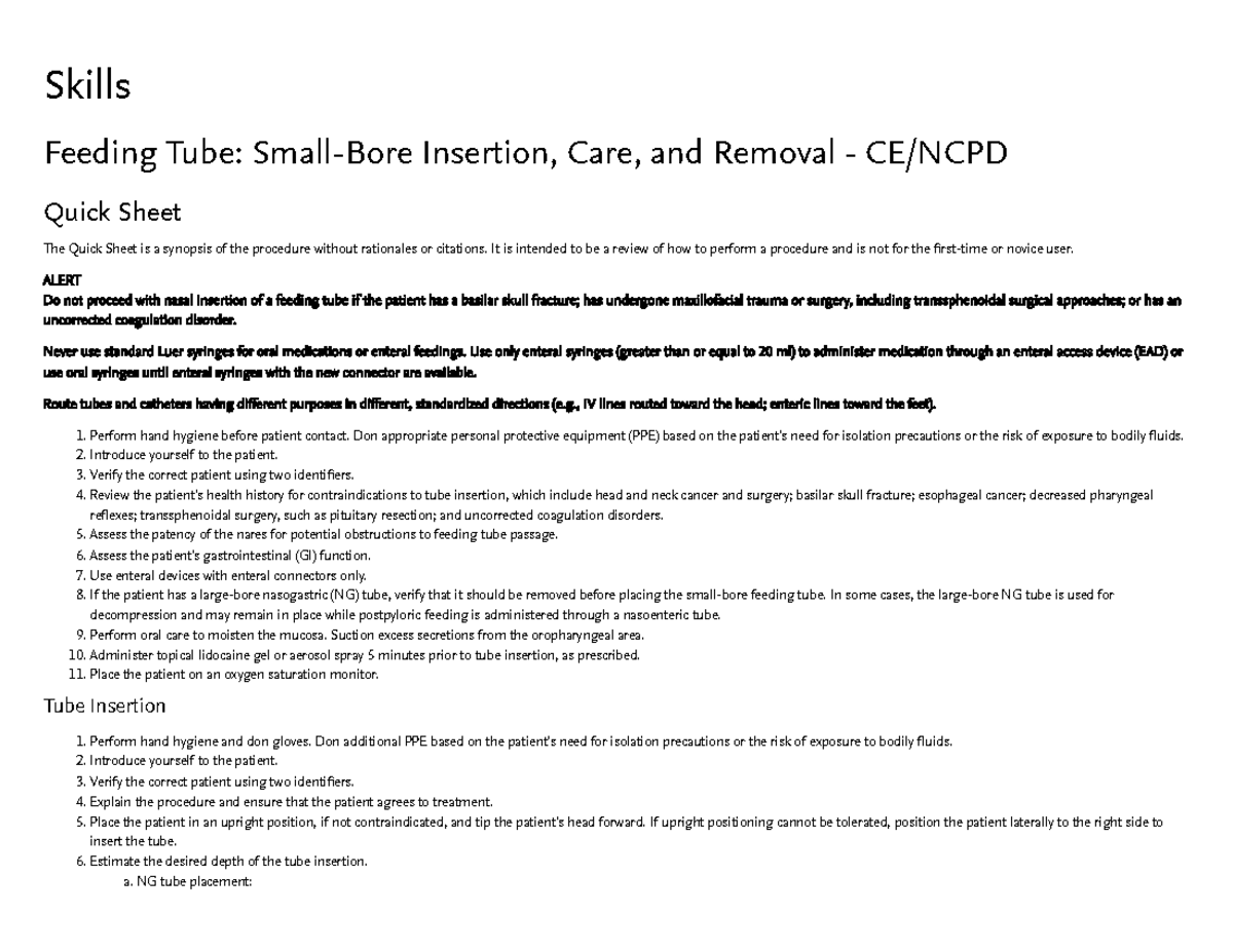CE/NCPD Small Bore Feeding Tube Insertion, Care, and Removal Guide ...