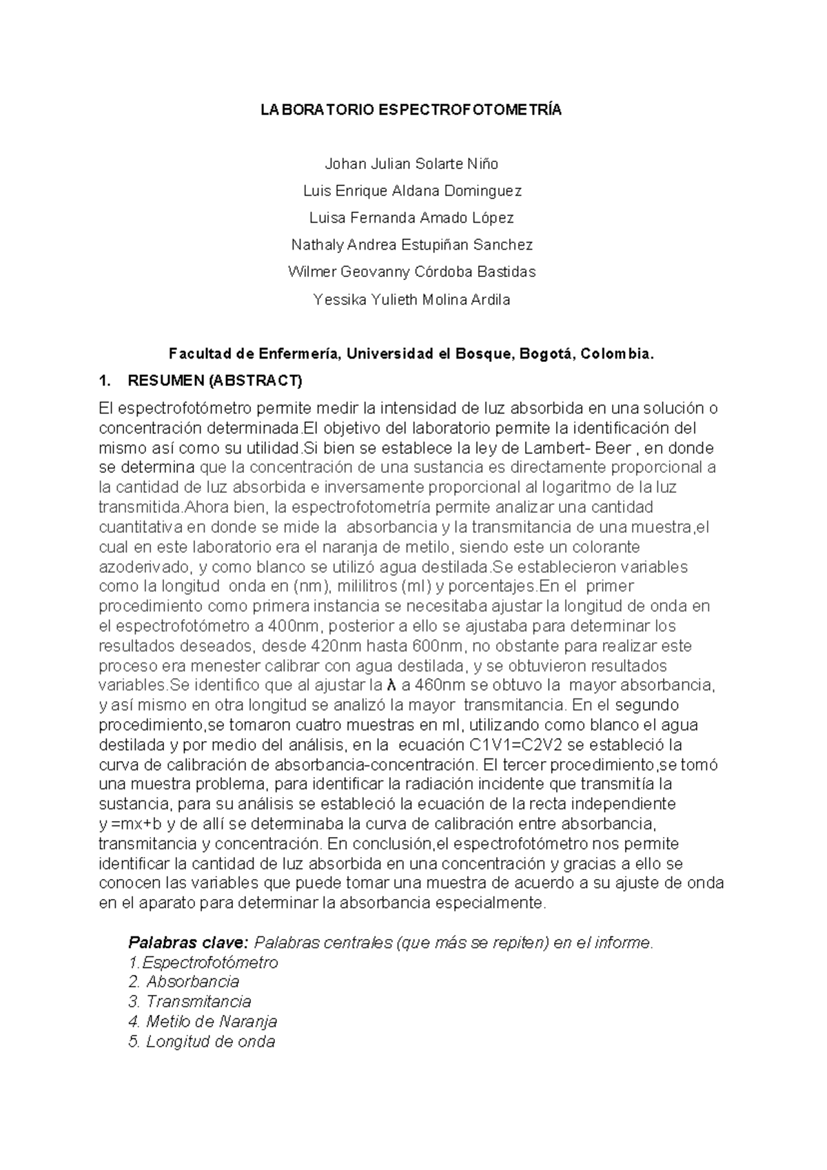 Laboratorio N 2 Espectofotometria - LABORATORIO ESPECTROFOTOMETRÍA ...