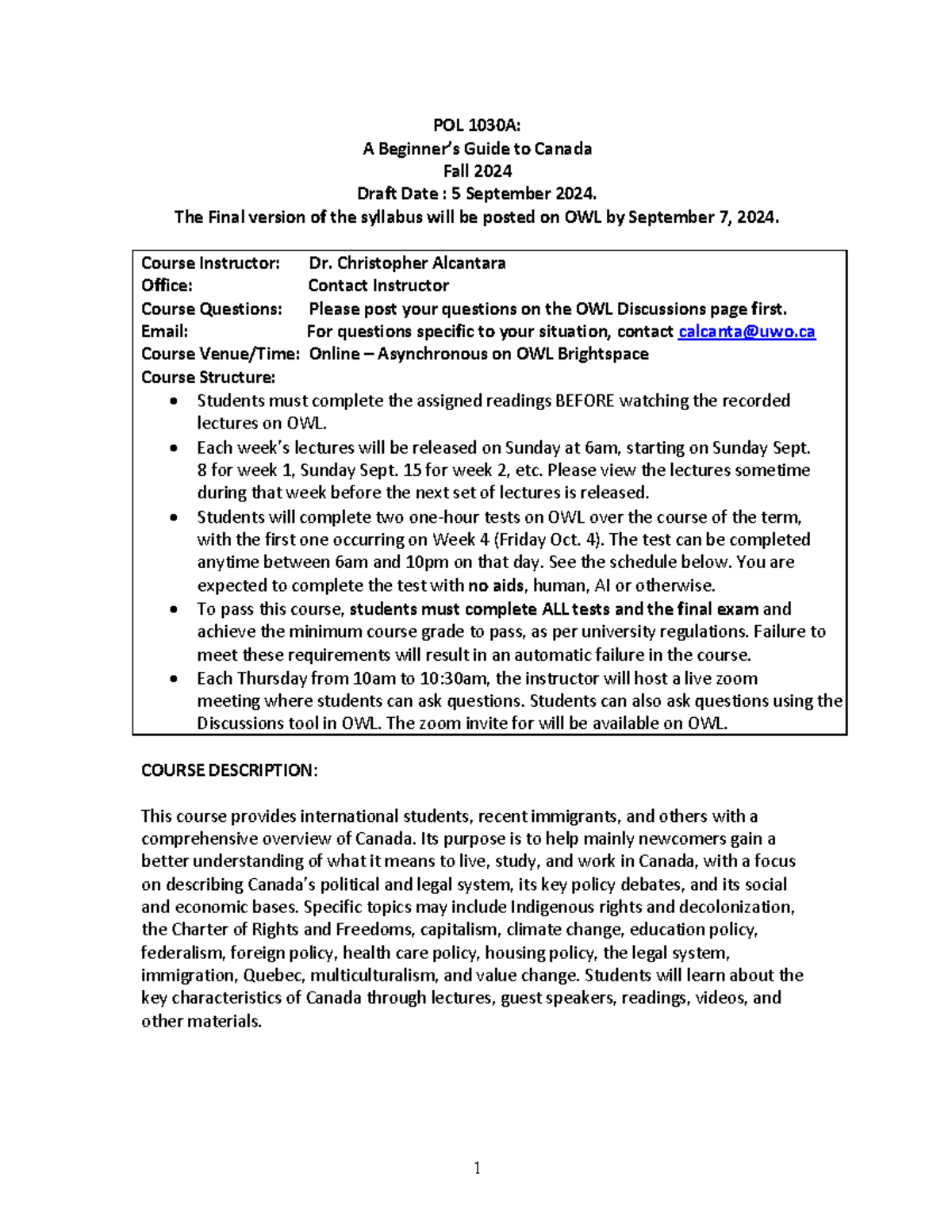 POL 1030 A Fall 2024 - Course Syllabus & Learning Objectives Guide - Studocu