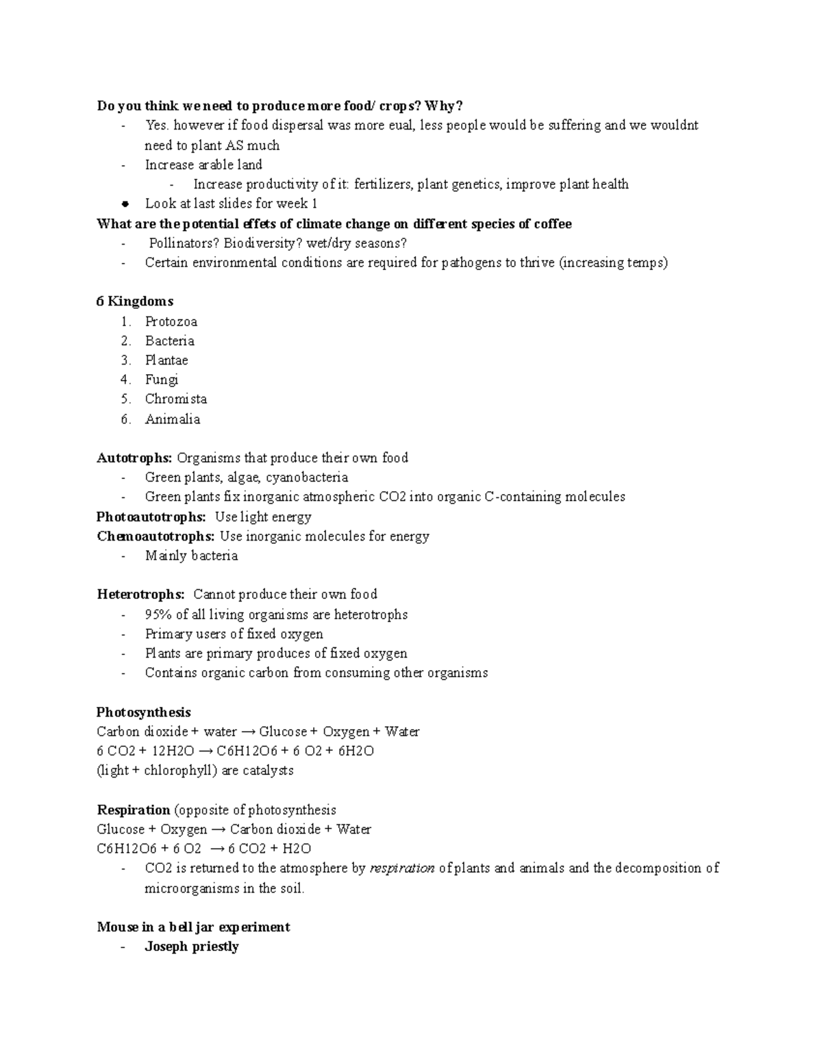 ENVS Midterm Review: Food Production, Climate Change, and Ecosystems ...