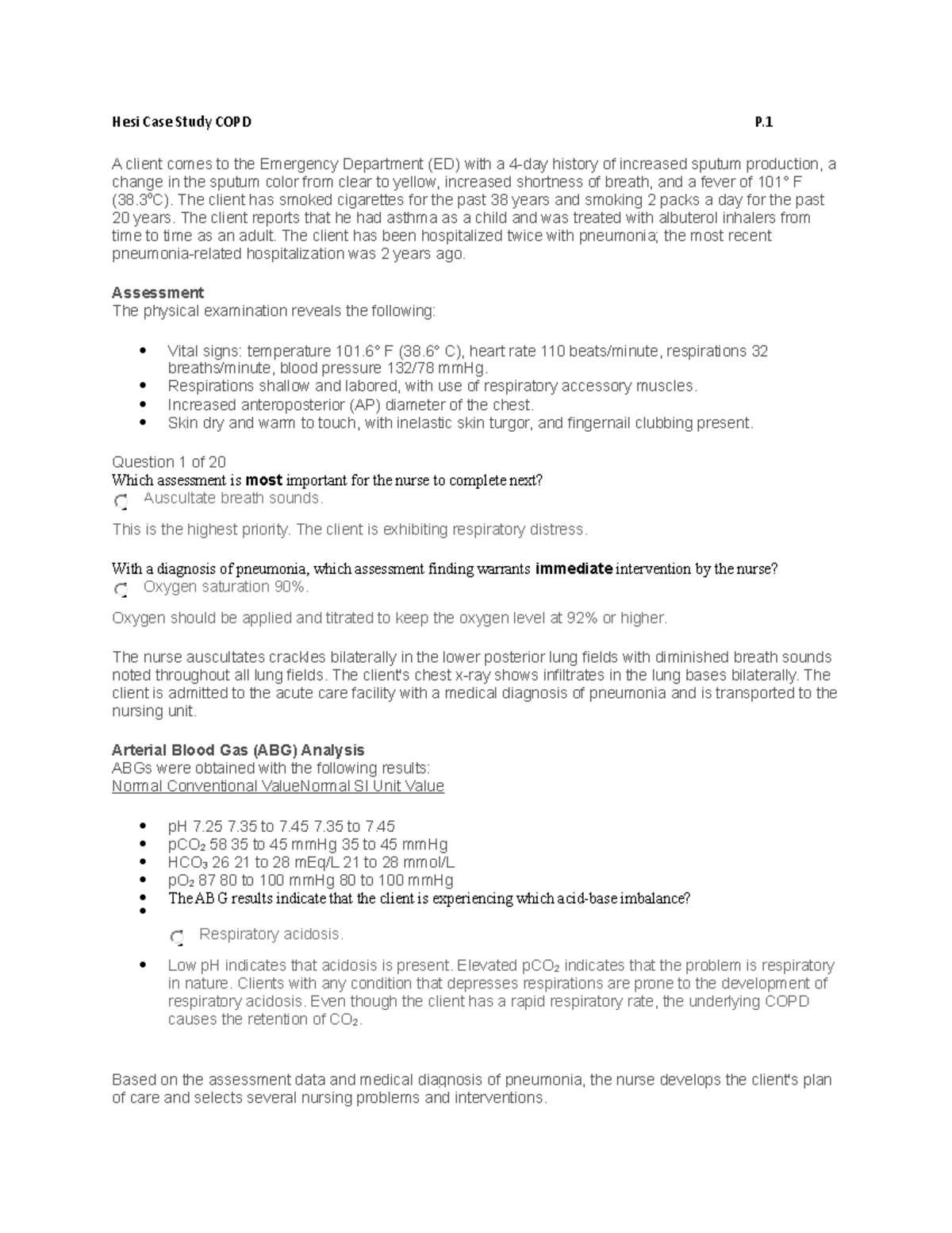 HESI Case Study: COPD & Pneumonia Management Notes - P - Studocu