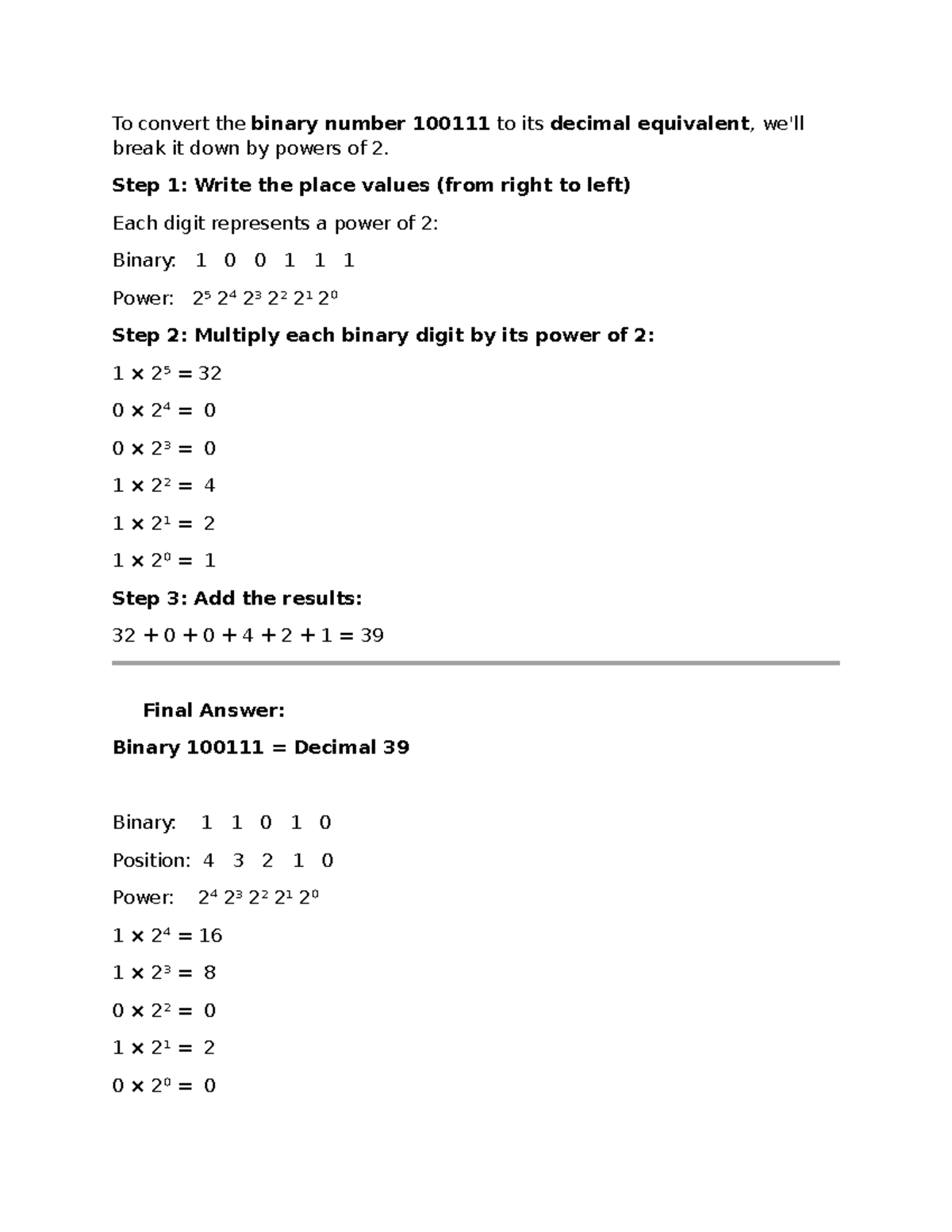 Binary to Decimal Conversion Steps: Understanding Powers of 2 - Studocu
