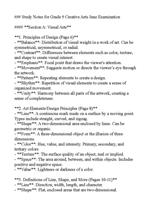 Grade 8 Creative Arts Visual Arts Take home pack Term 2 - Western Cape ...