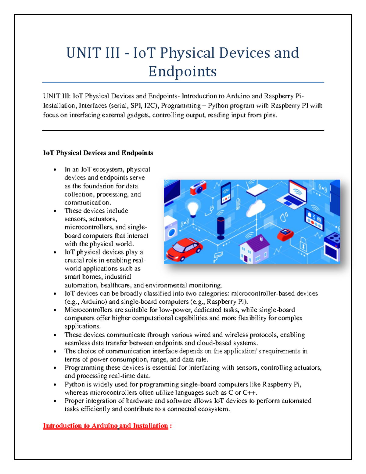 SAD-UNIT 3: IoT Physical Devices, Arduino & Raspberry Pi Overview - Studocu