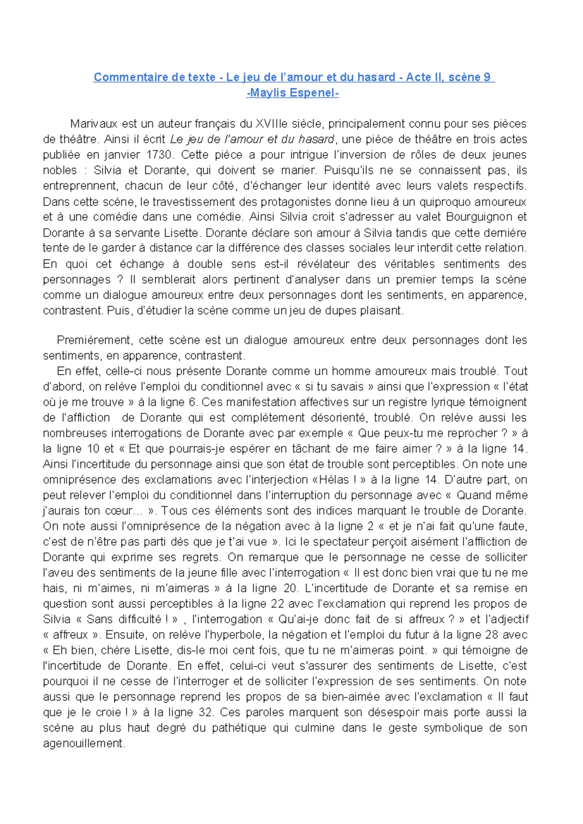 Postambule - fiche oral français sur olympe de gouges - Objet d’étude n ...