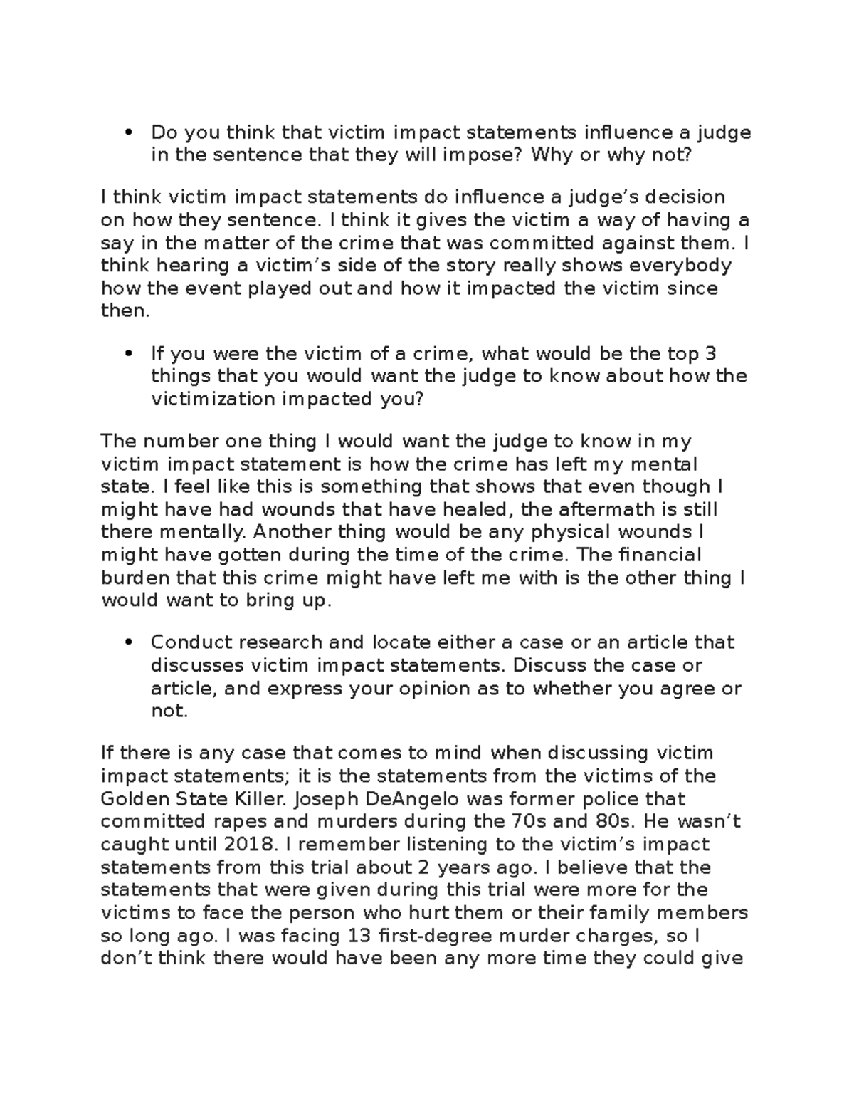 Discussion Board: Impact of Victim Statements on Sentencing - Studocu