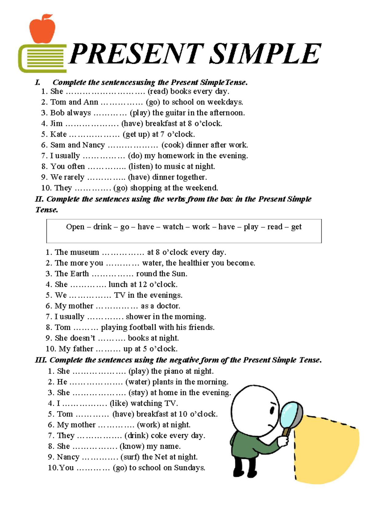 PRESENT SIMPLE TENSE EXERCISES - BT ENGLISH - Studocu