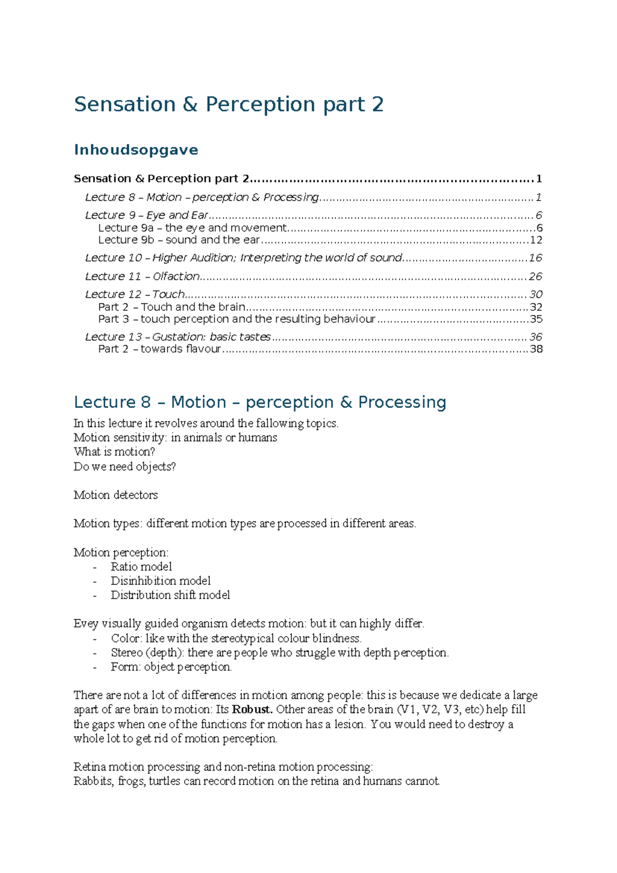 Sensation and Perception Part 2: Lecture Notes and Key Concepts ...