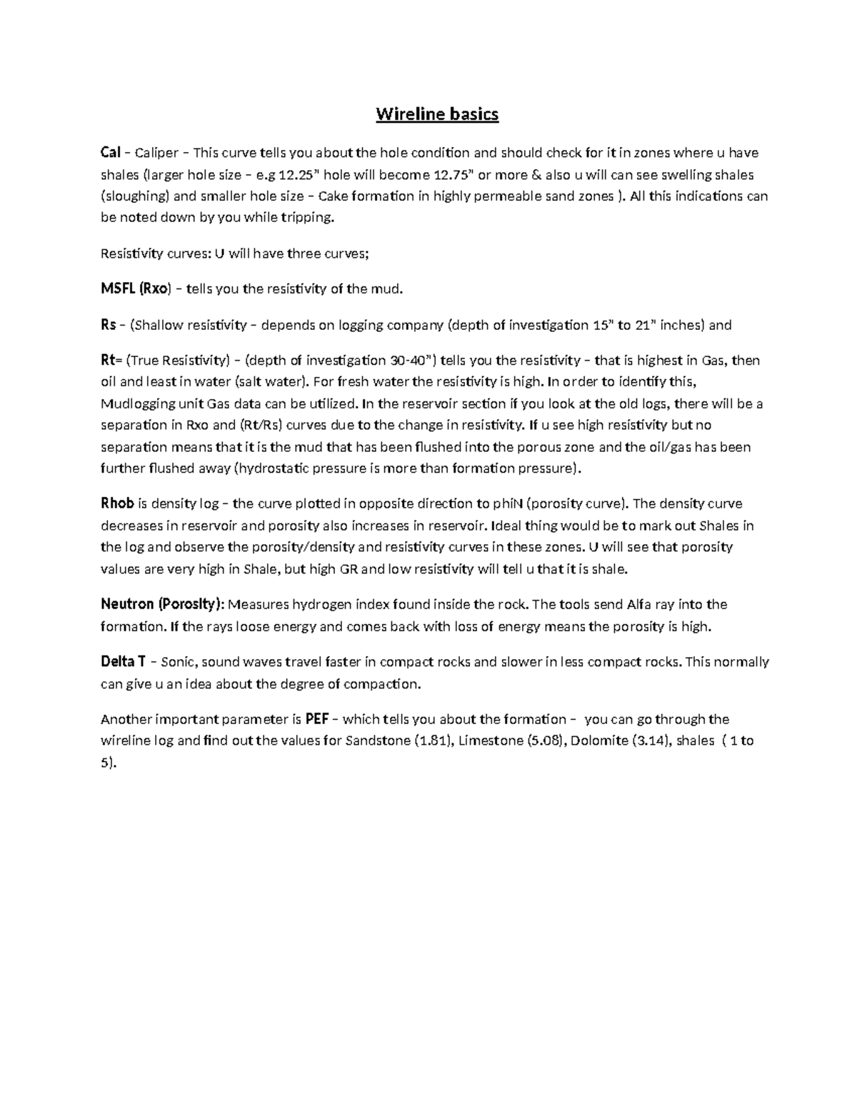 Wireline Basics: Understanding Hole Conditions and Resistivity Curves ...