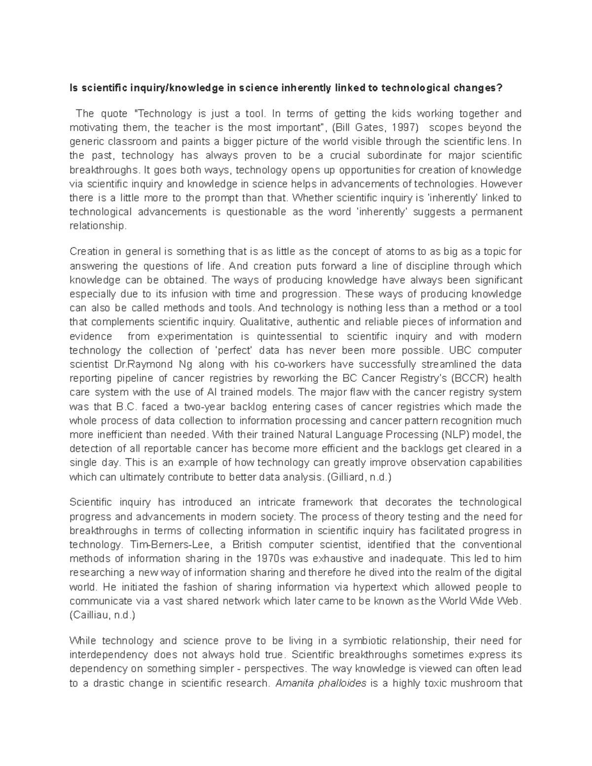 Essay1 "Is knowledge in science inherently linked to technological ...