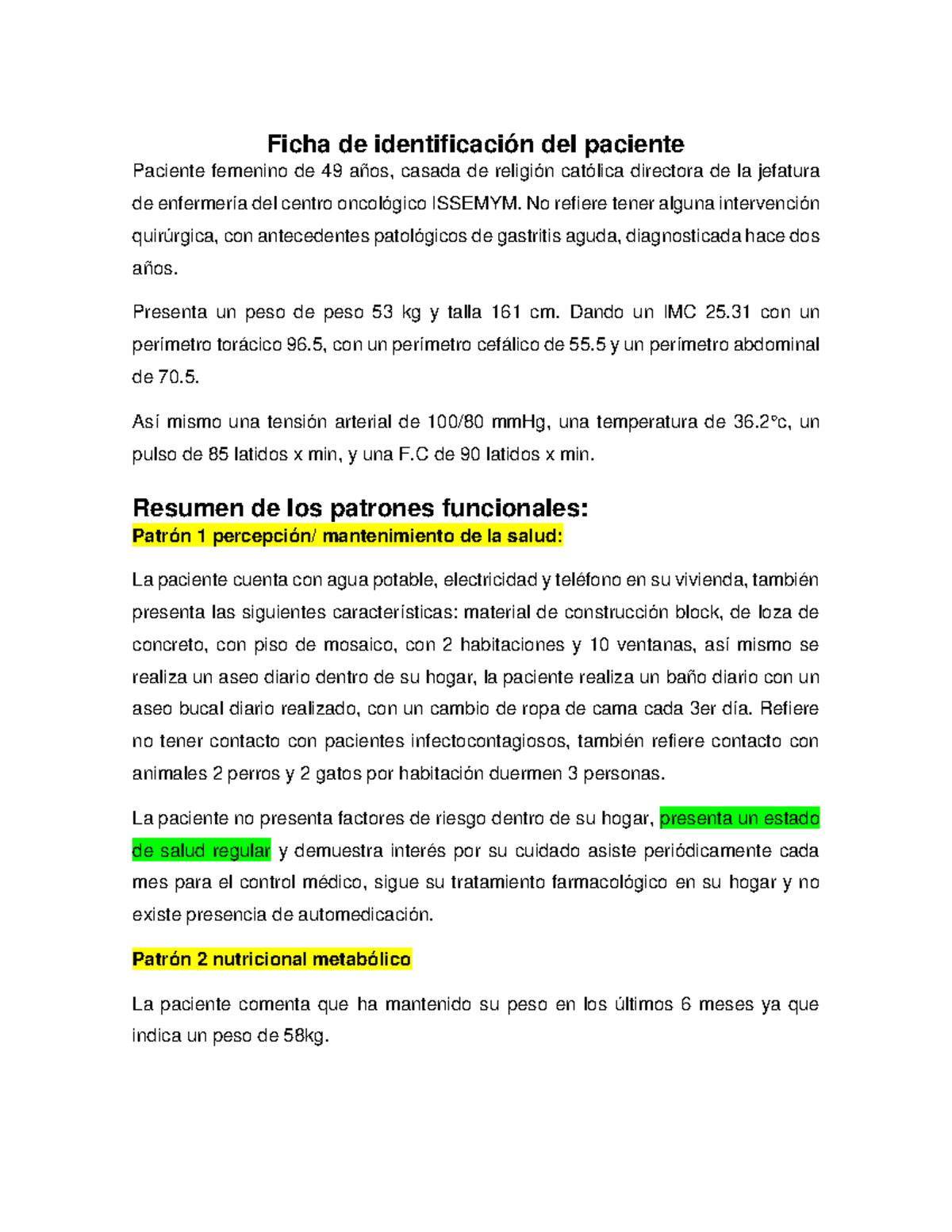 Ficha de Identificación del Paciente: Evaluación Integral y Salud - Studocu