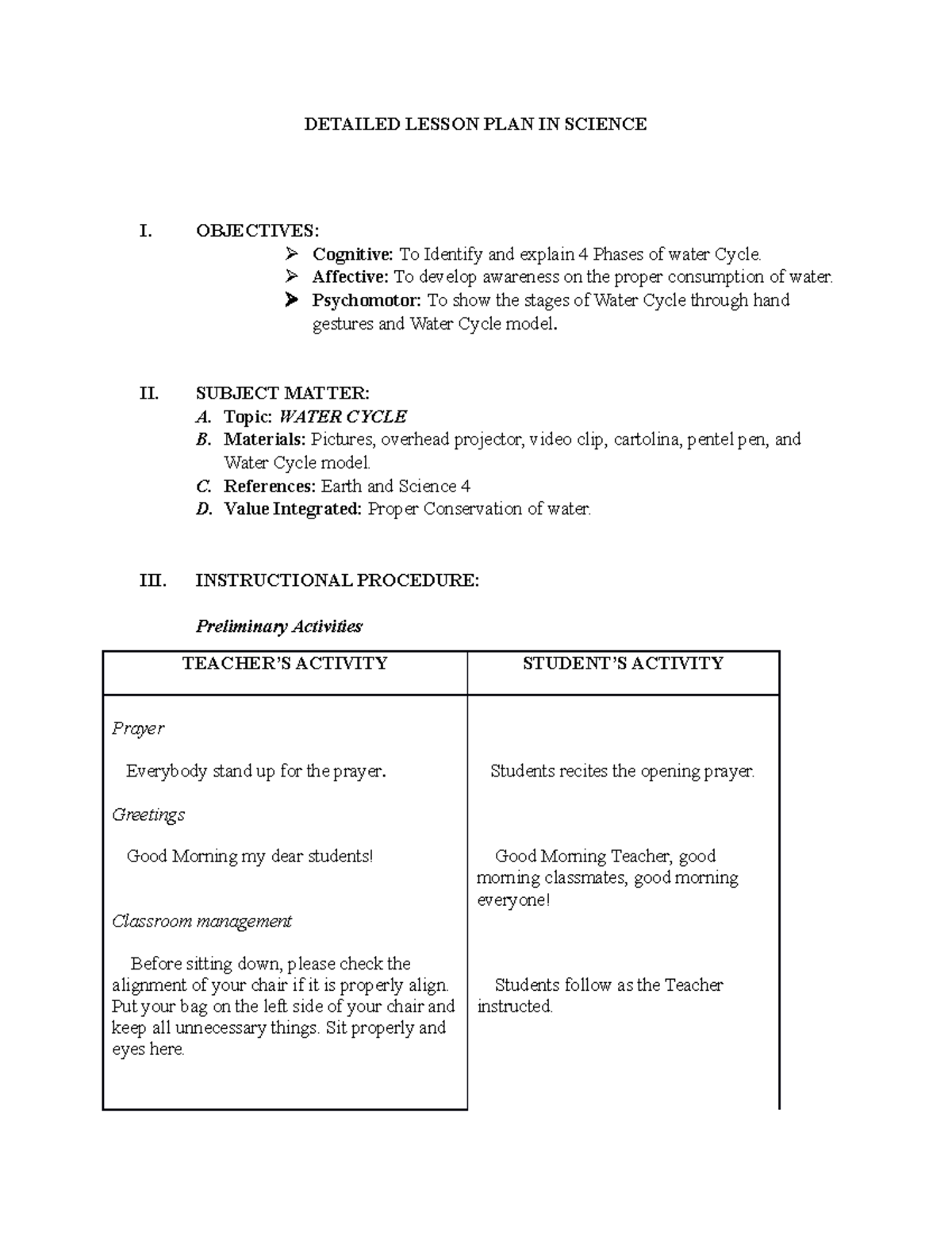 Irene DLP - Grade 4 Science Lesson Plan: Understanding the Water Cycle ...