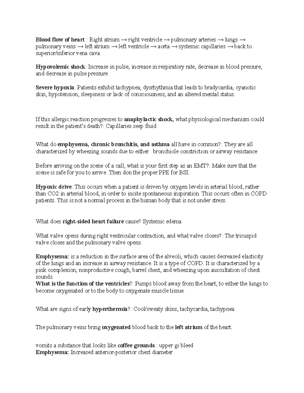 EMT Cheat Sheet: Key Concepts on Shock, Heart Anatomy, and Treatment ...