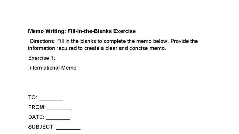 Memo Writing Exercises: Completing & Correcting Memos - Studocu