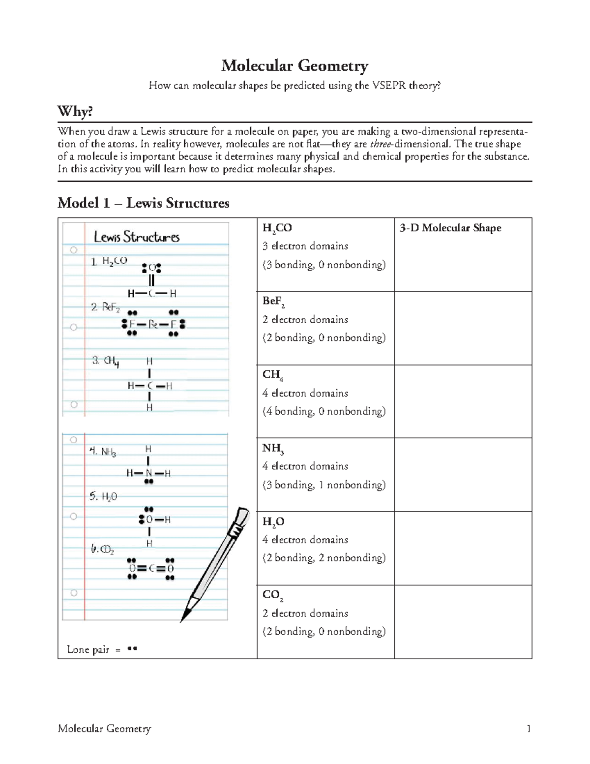 20 Molecular Geometry-S - Molecular Geometry 1 Molecular Geometry How ...