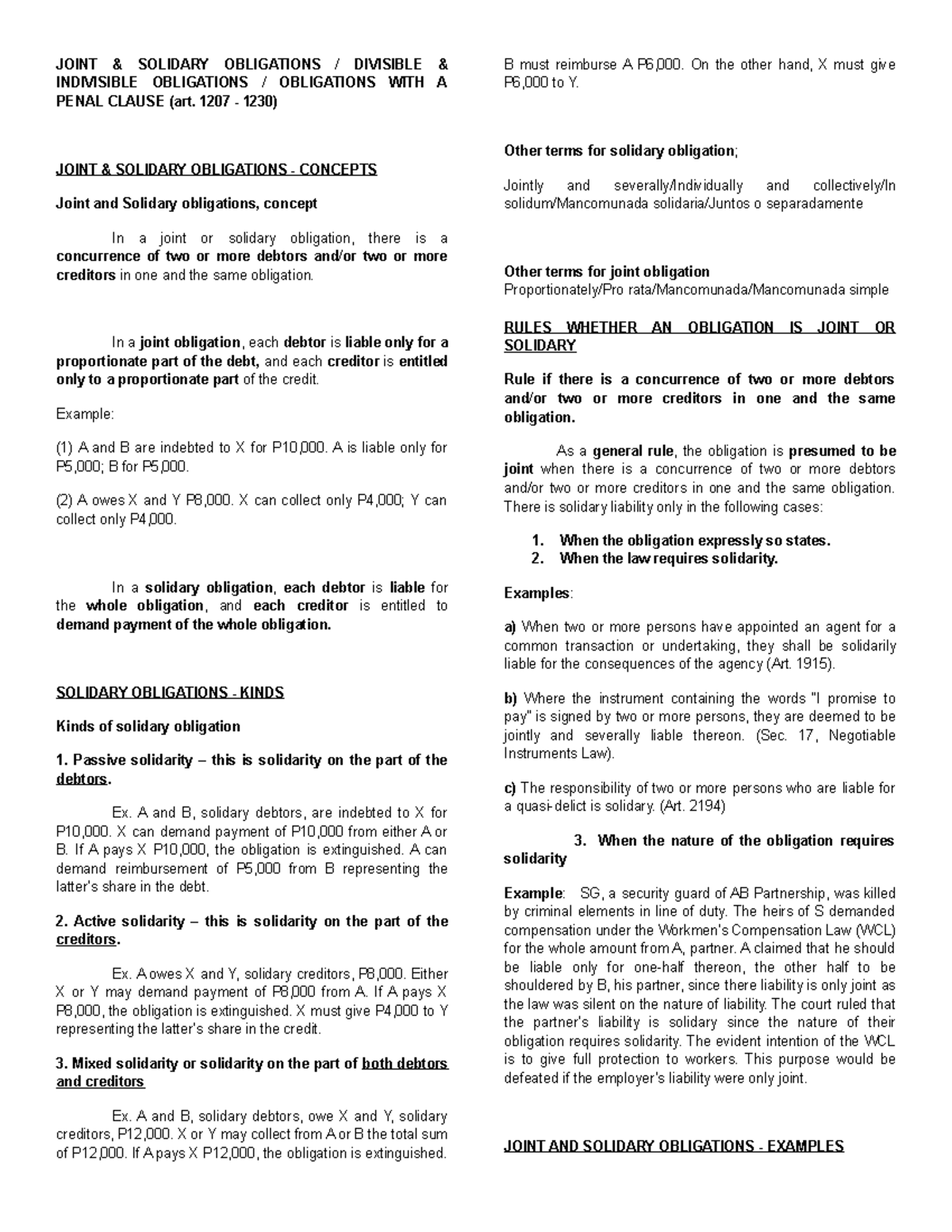 Module 6: Joint, Solidary, Divisible, & Indivisible Obligations - Studocu