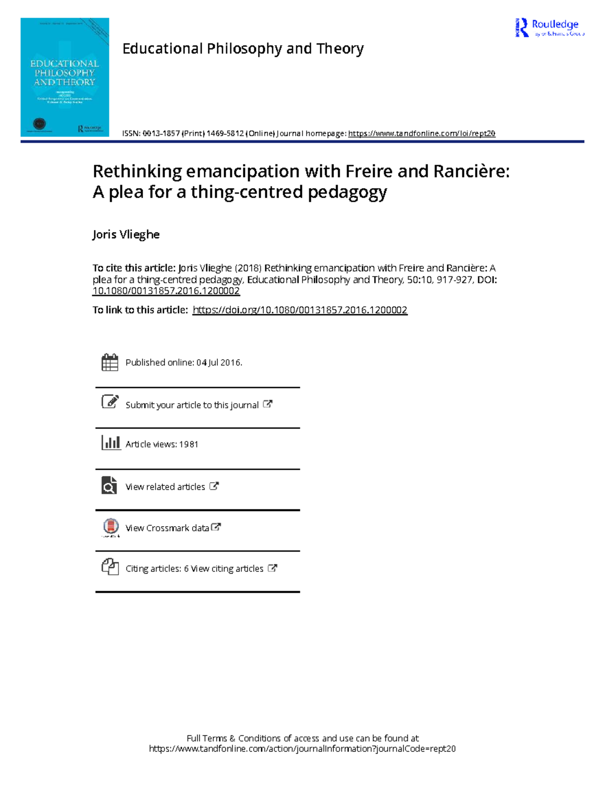 Rethinking Emancipation: A Pedagogical Approach with Freire & Rancière ...