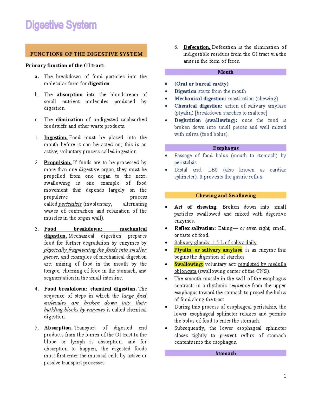 Gastrointestinal system disorders medsurg nursing - FUNCTIONS OF THE ...