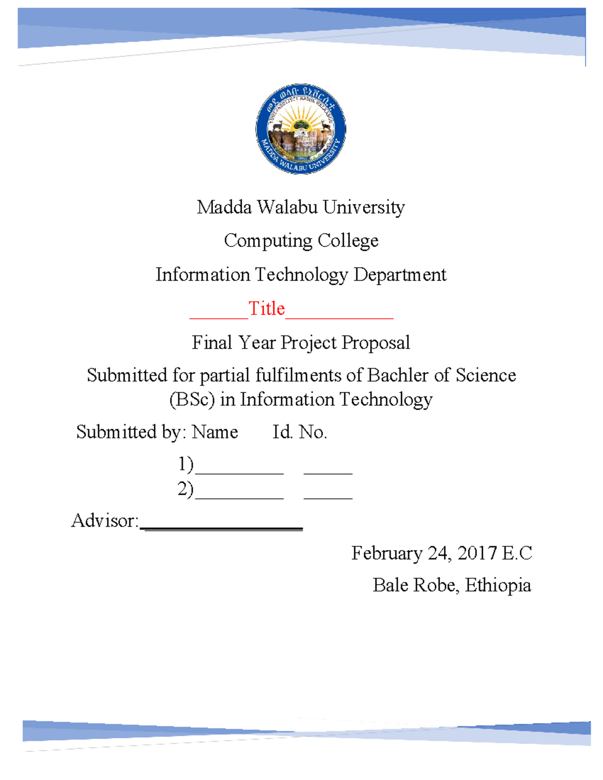 2017 BSc IT Final Year Project Proposal Template - Studocu