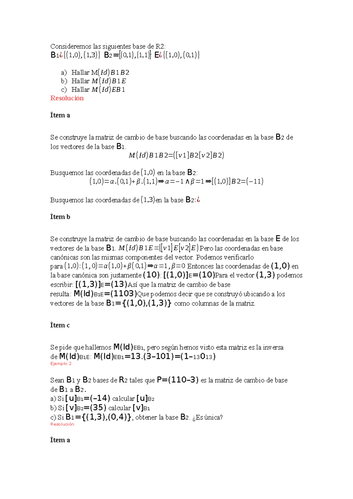 Matriz de Cambio de Base en R²: Ejercicios de Álgebra T - Studocu