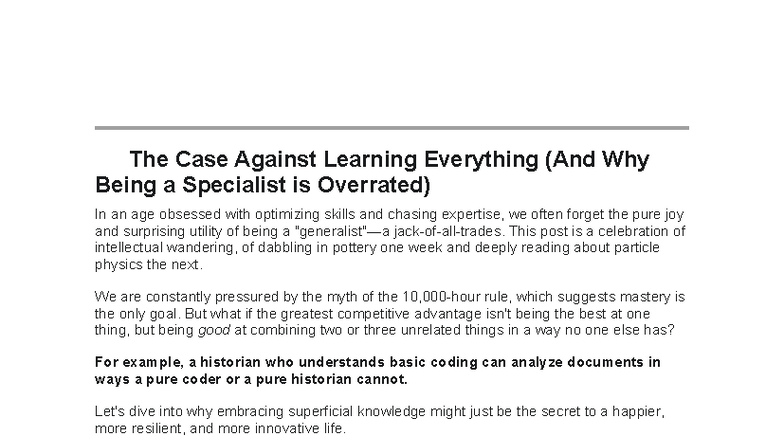 The Case for Embracing Superficial Knowledge: A New Perspective - Studocu