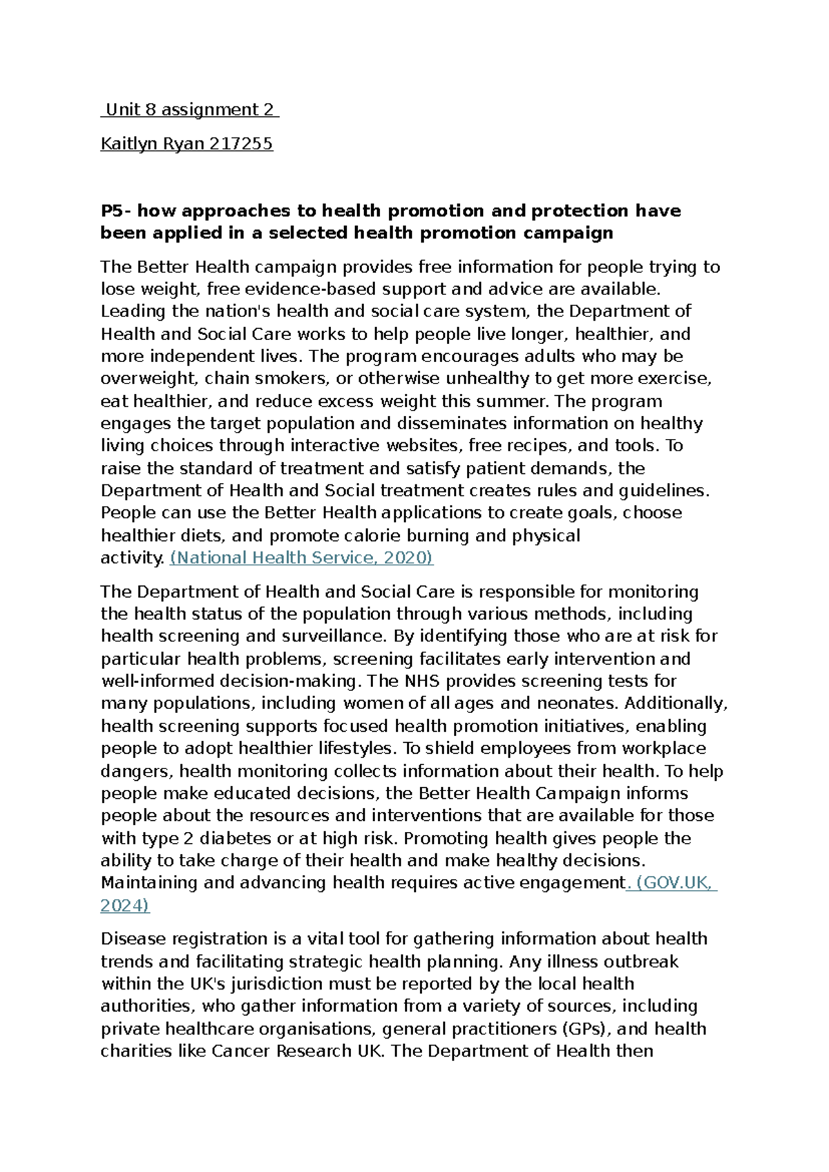 Unit 8 Assignment 2: Analyzing Health Promotion Campaigns - Studocu