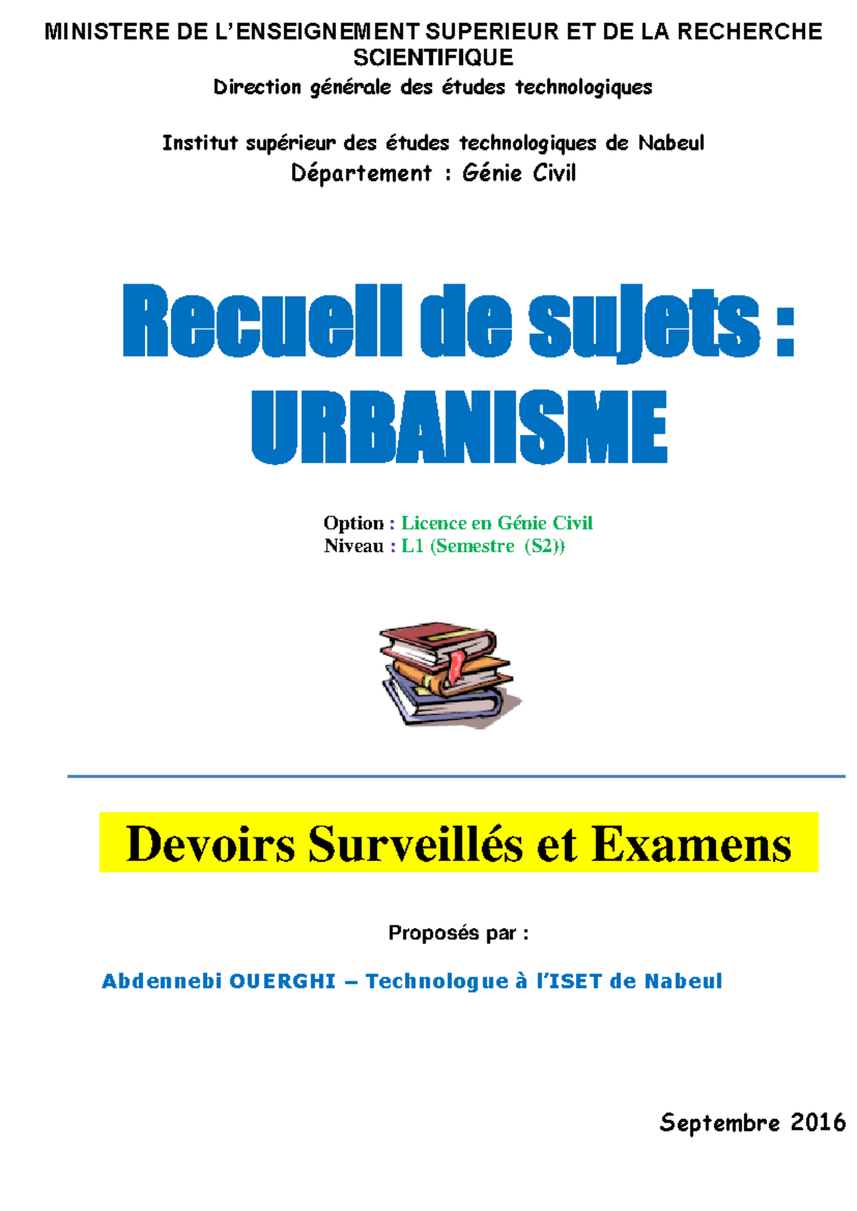 Devoirs Surveillés en Urbanisme - Licence Génie Civil L1 (S2) - Studocu