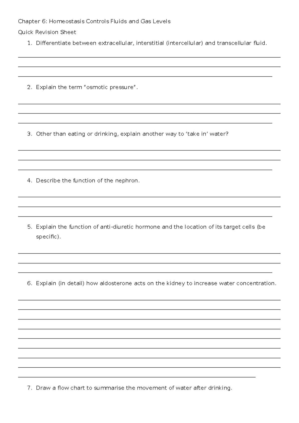 Chap 6: Homeostasis Controls Fluids & Gas Levels Revision Notes - Studocu