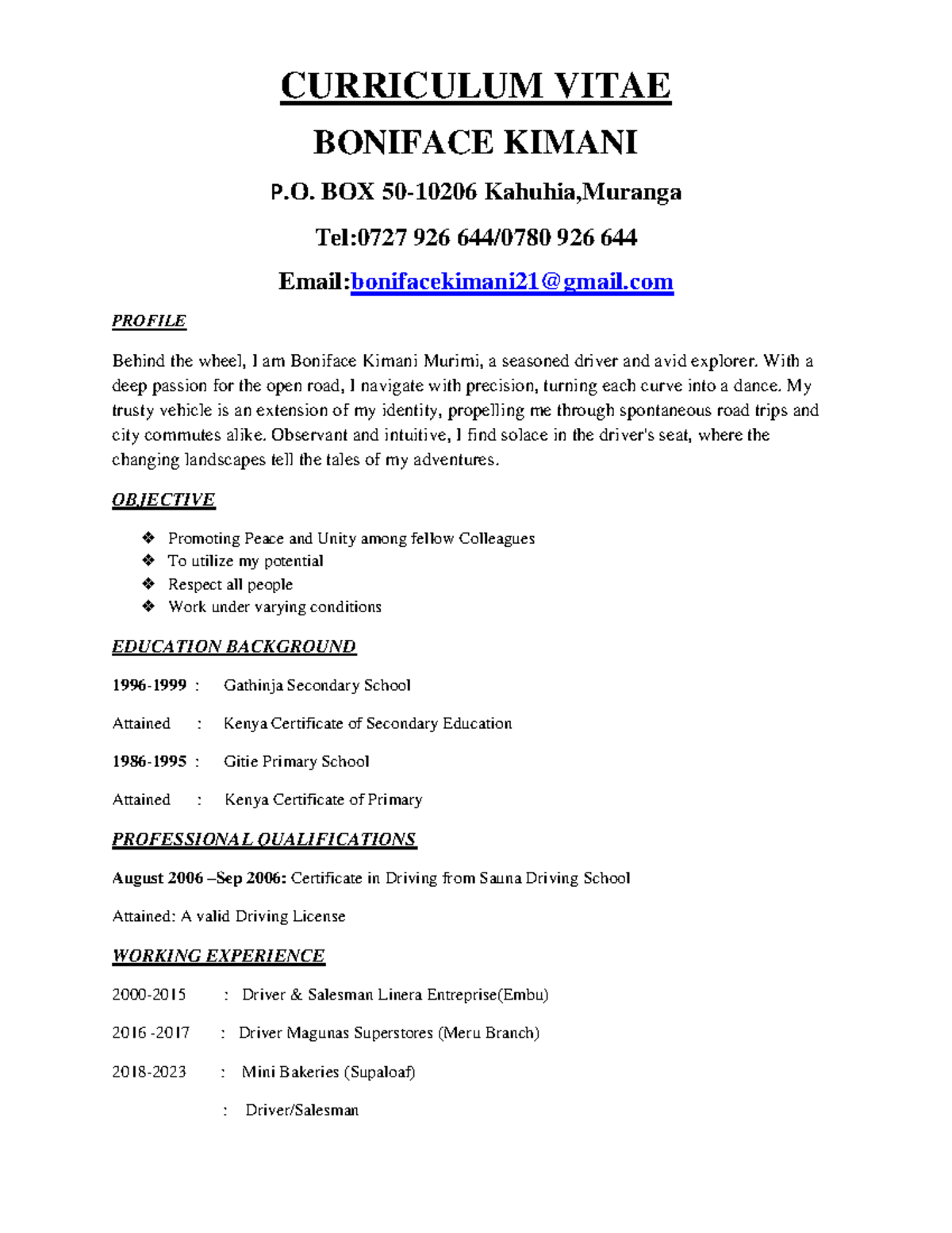 Bonface All in one - IS A DOCUMENTS INCLUDE - CURRICULUM VITAE BONIFACE ...