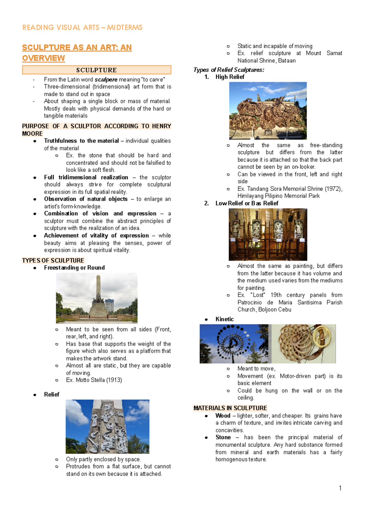 Midterm Study Notes for ELEC: Overview of Sculpture & Architecture ...