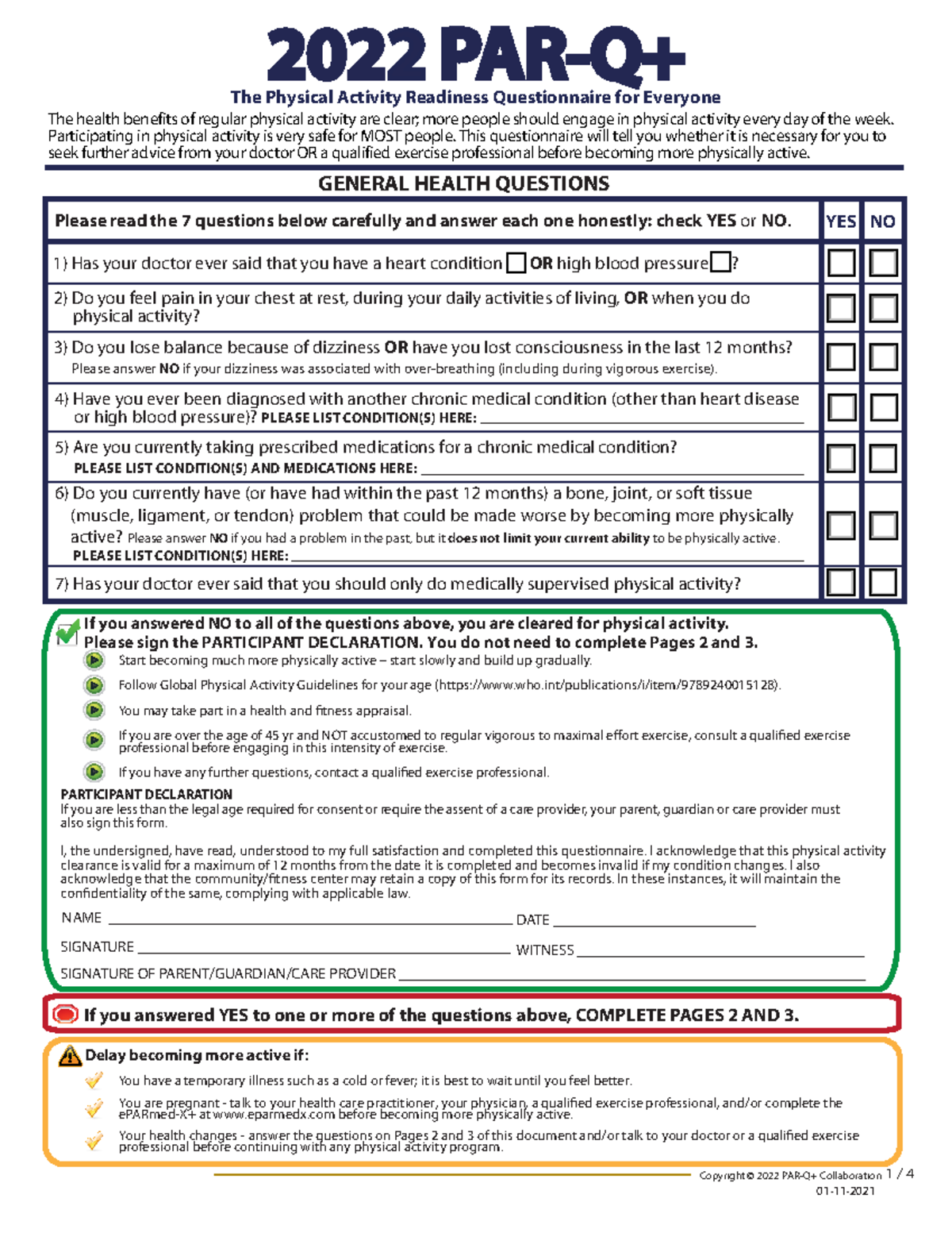 PAR-Q+ Health Screening Form - Fillable Jan 2022 - Studocu